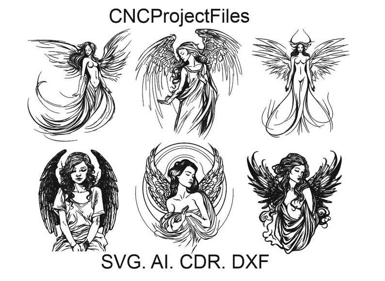 Girl Angel SET, Angel Tattoo, Modern Angel Svg, DXF for Laser Engraving ...