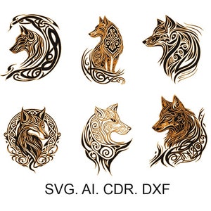 Celtic Wolf Set 2, Wolf Head, Tattoo Sketch, Wolf Svg, Fox Svg, DXF for ...
