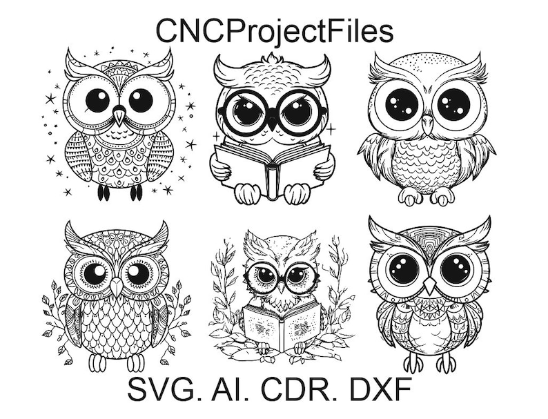 Funny Owls SET 1, Owl With a Book Svg, DXF for Laser Engraving - Etsy