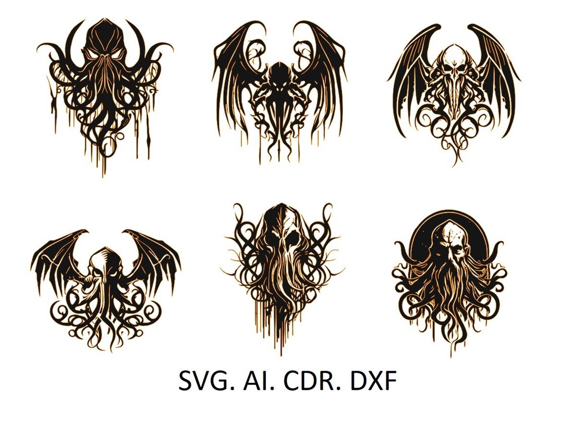 SET Cthulhu 1 SVG, Lovecraft Eldritch Horror Clipart, DXF for Laser ...