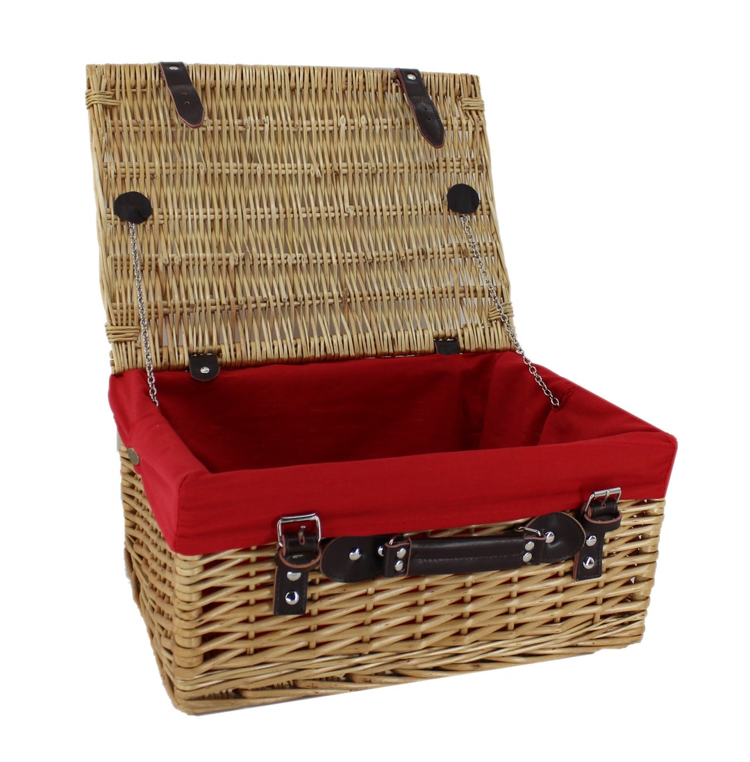 REDUCED Leather/red Lined 16 Inch Buff Wicker Hamper With Real Leather ...