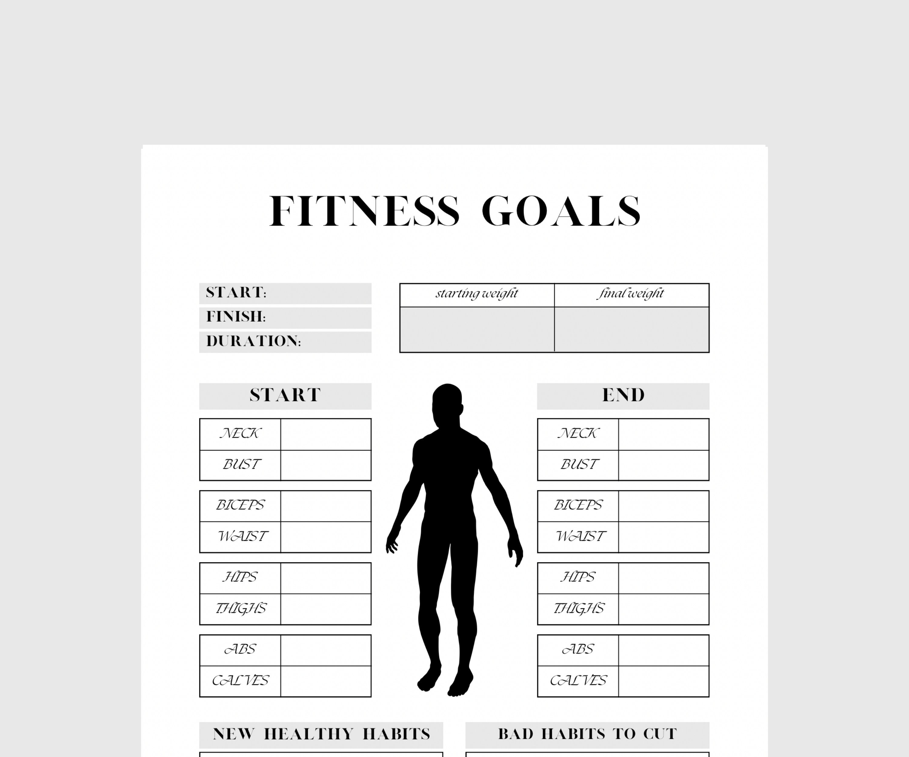 Printable Fitness Goals Tracker, Body Tracker, Fitness Tracker ...