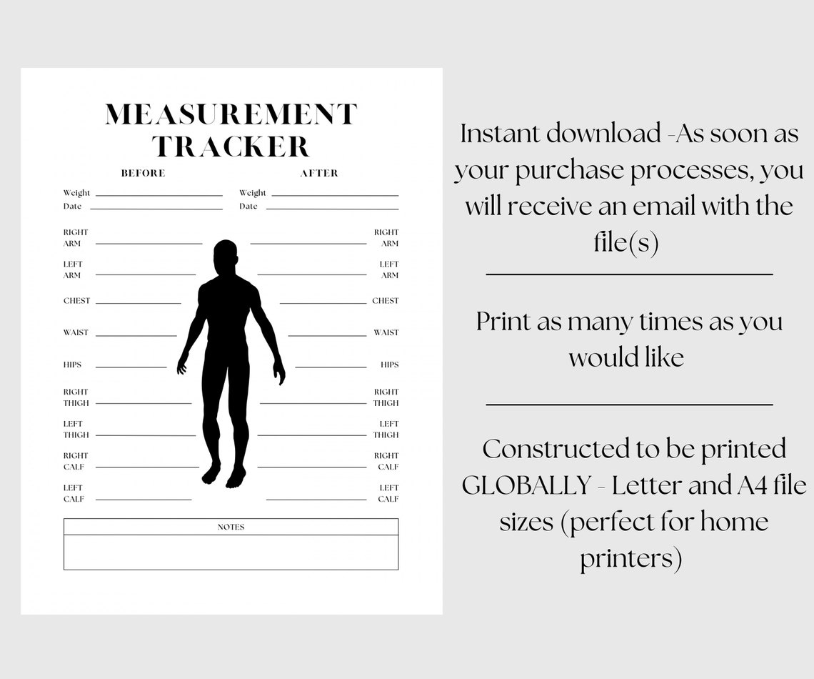 Printable Fitness Measurements Tracker Body Tracker Fitness - Etsy