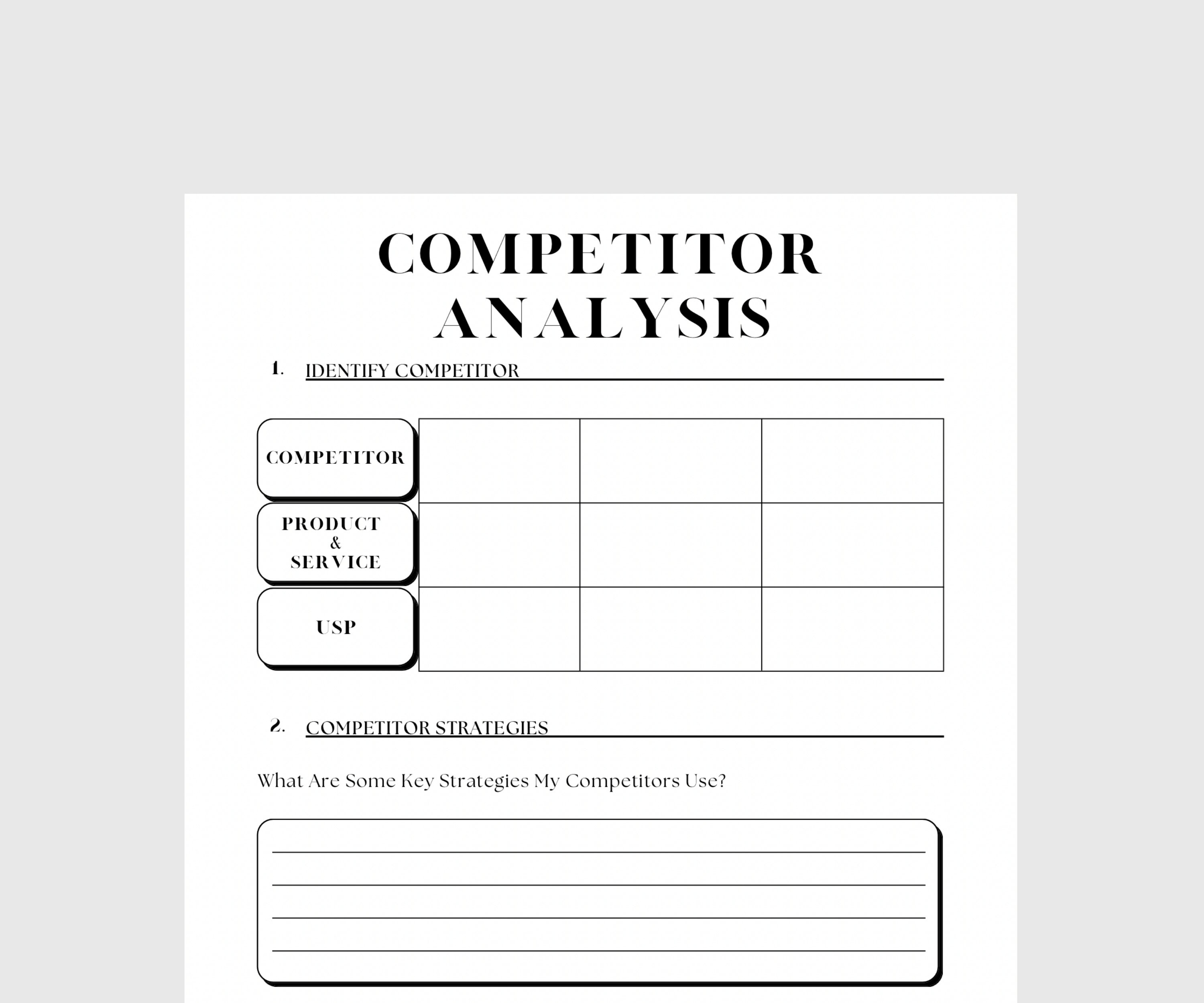Printable Competitor Analysis Template, Business Analytics, Business ...