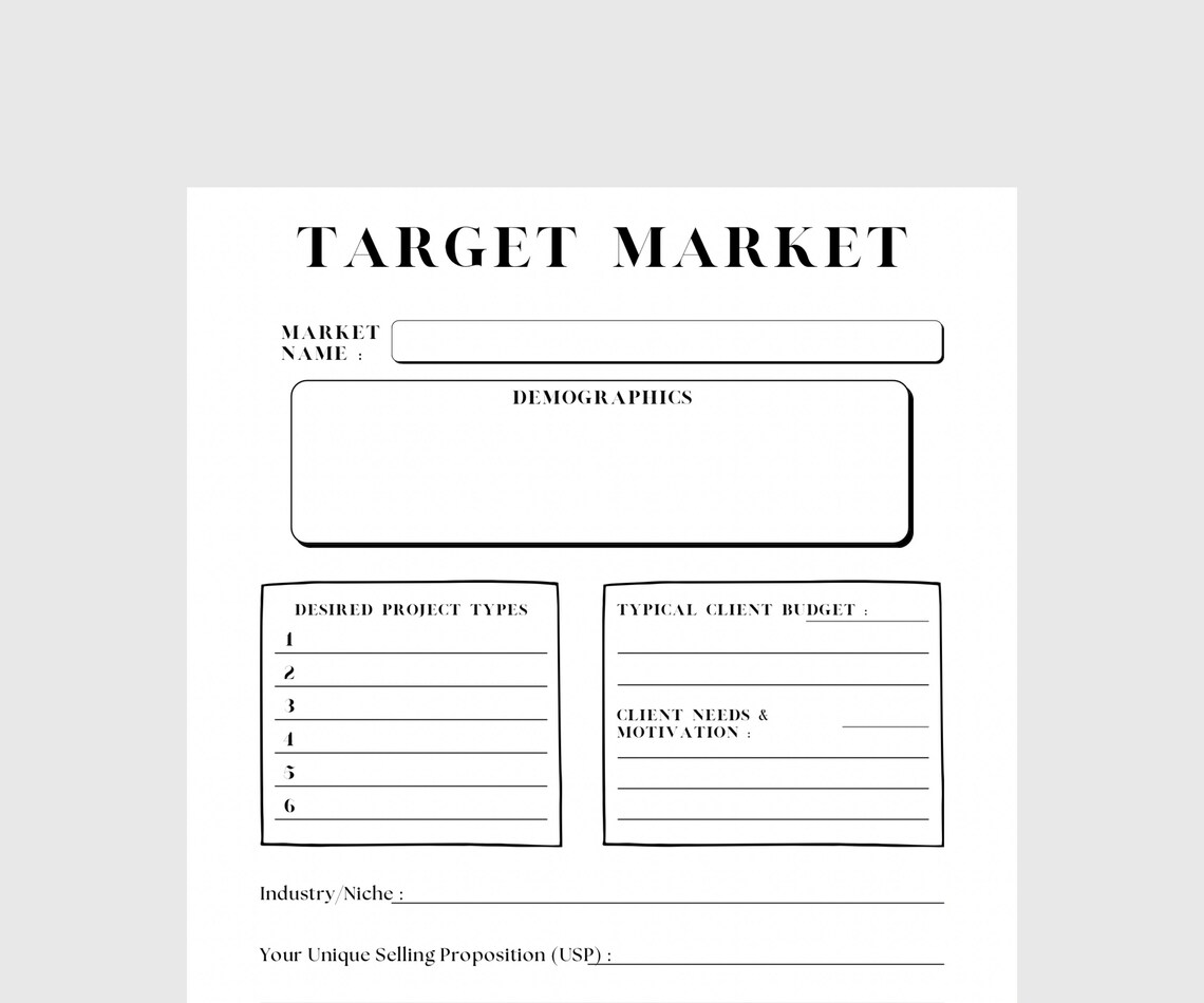 Printable Target Audience Template, Market Research Template, Business ...
