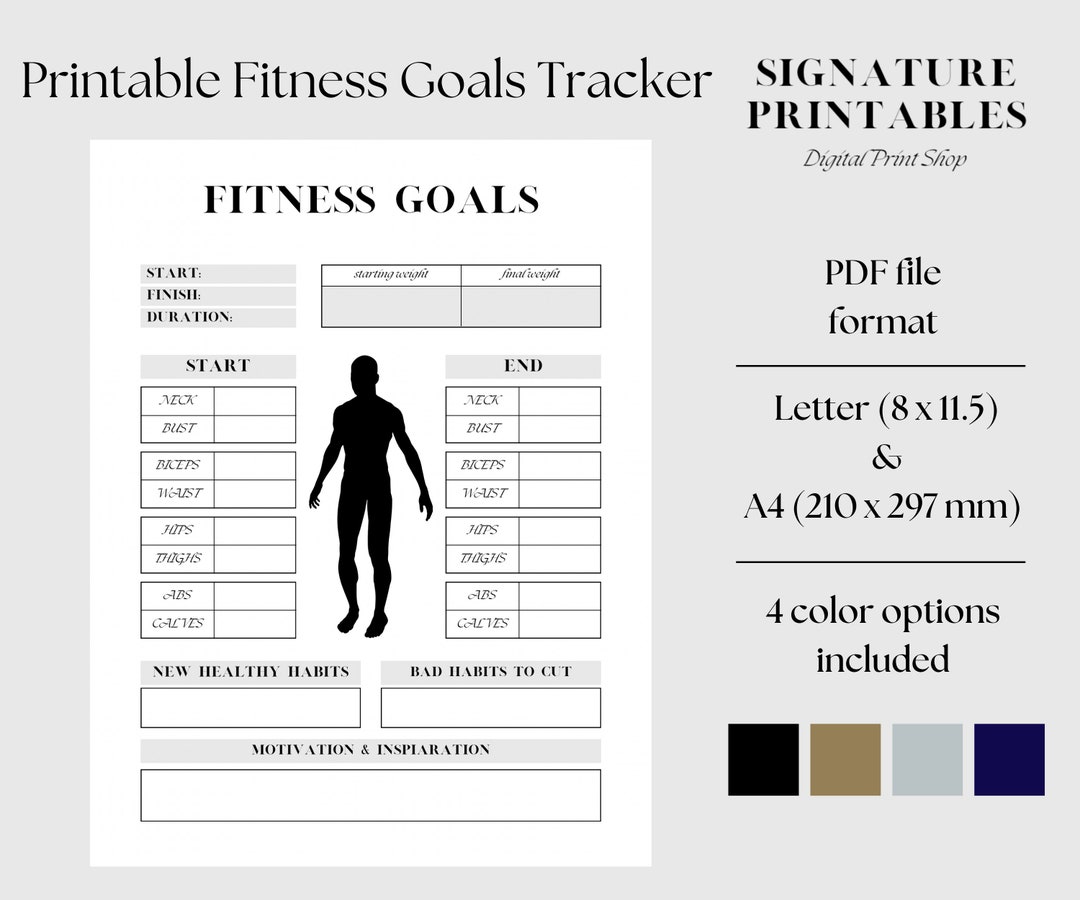 Printable Fitness Goals Tracker, Body Tracker, Fitness Tracker ...