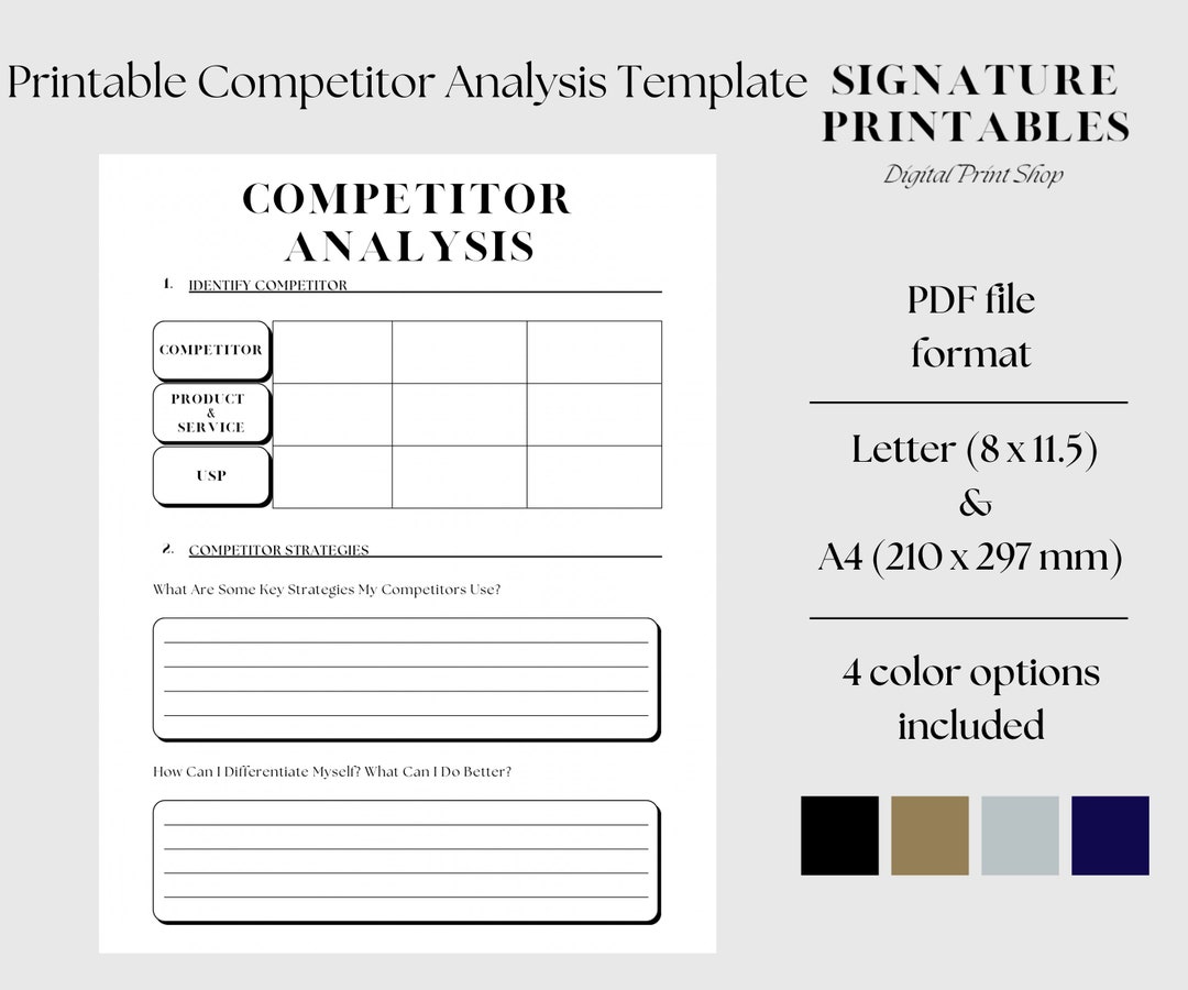 Printable Competitor Analysis Template, Business Analytics, Business ...