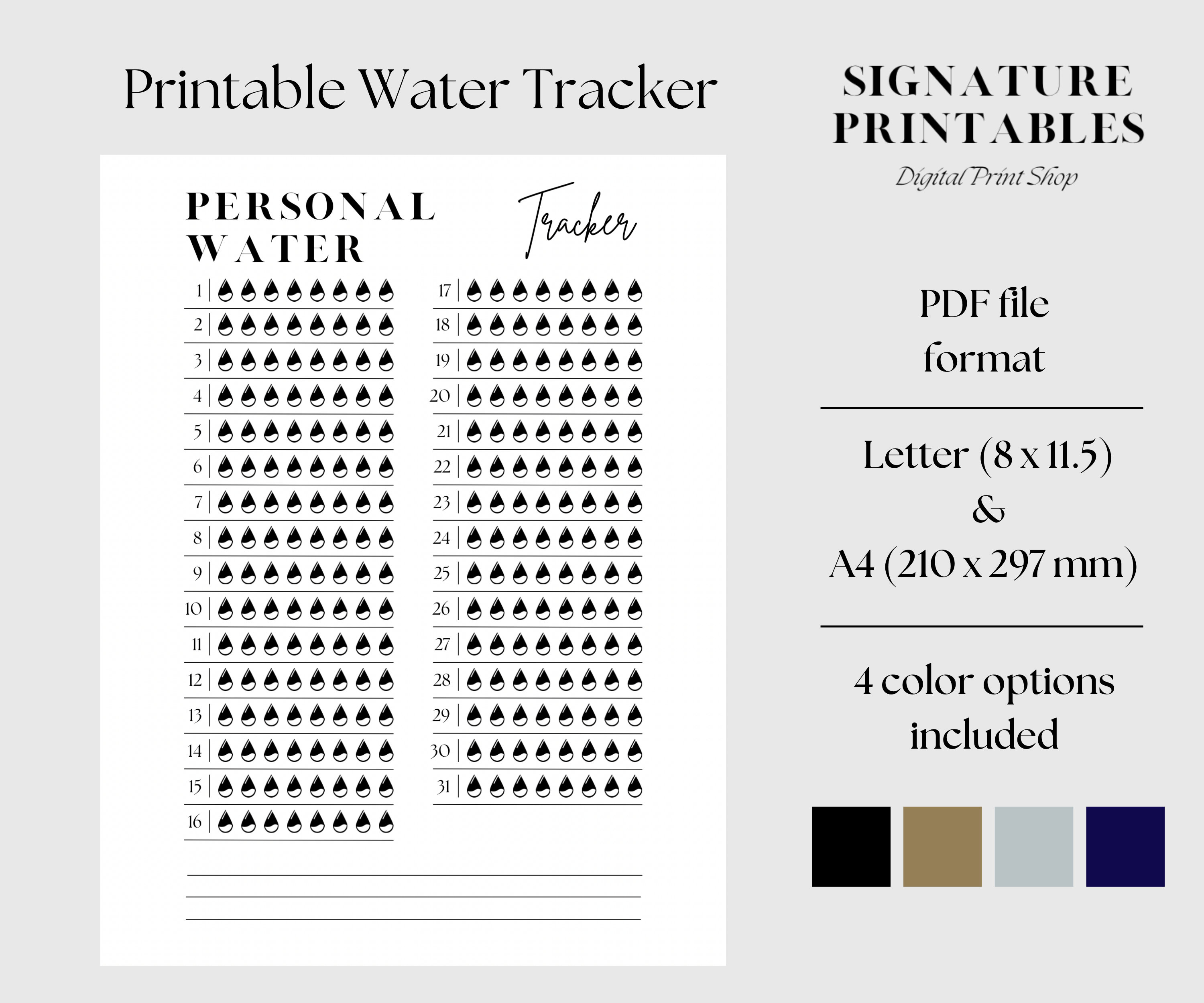 Printable Water Drinking Tracker, Hydration Challenge, Hydration ...
