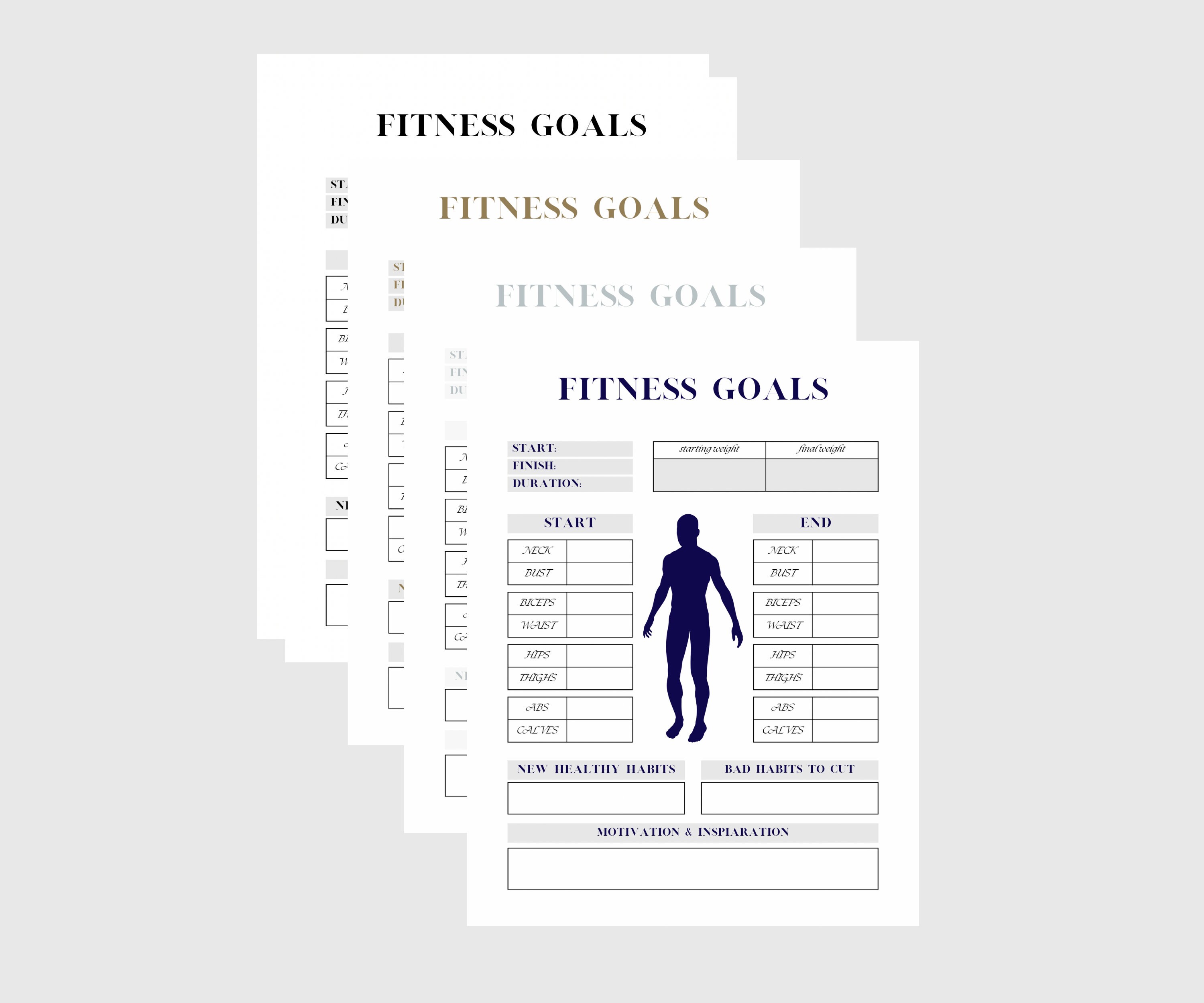 Printable Fitness Goals Tracker, Body Tracker, Fitness Tracker ...