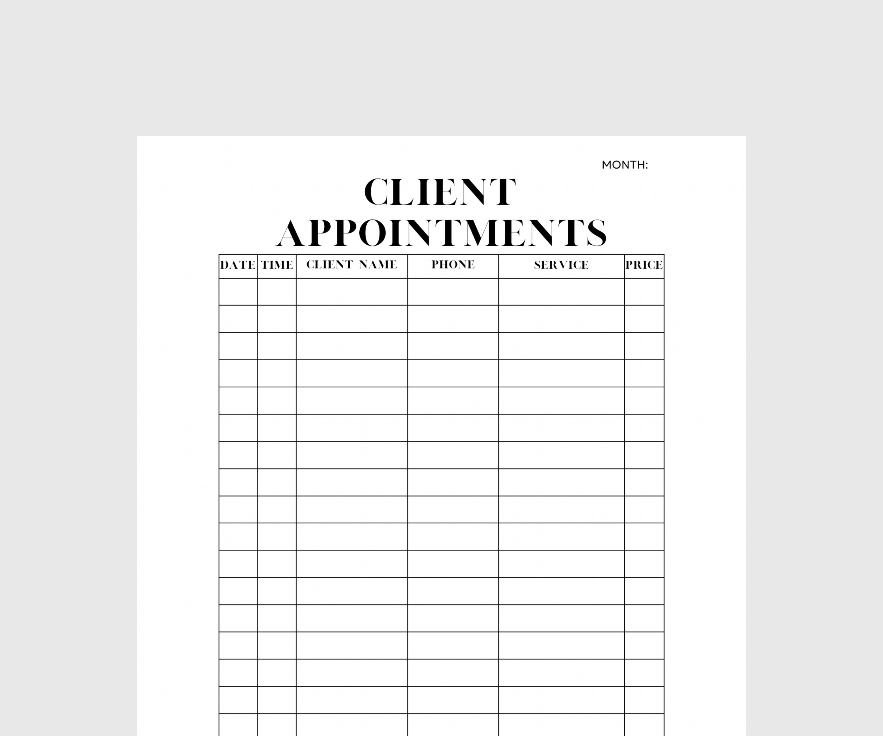 Printable Client Appointment List, Appointment Tracker, Business ...
