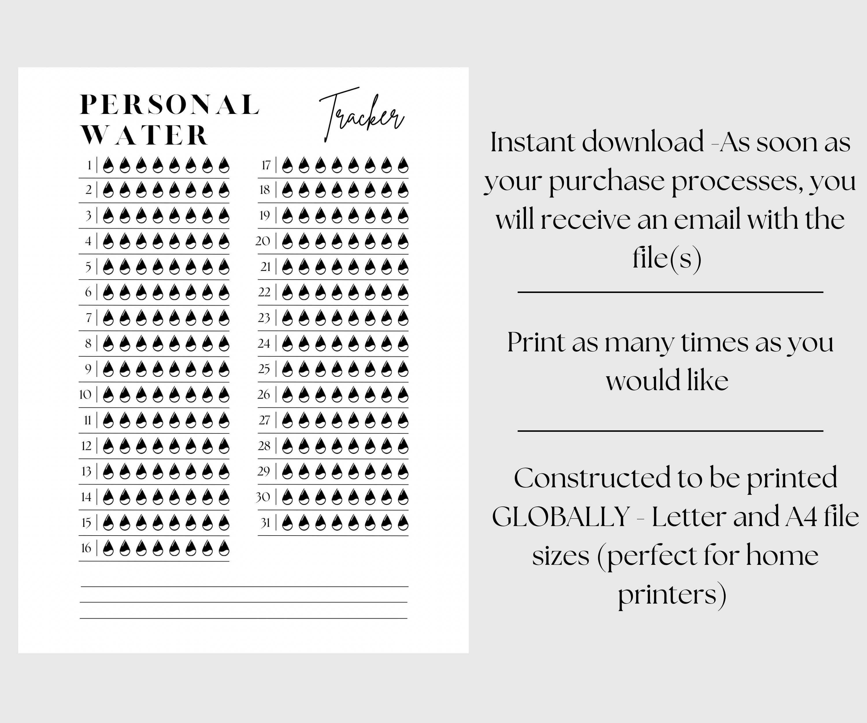 Printable Water Drinking Tracker, Hydration Challenge, Hydration ...