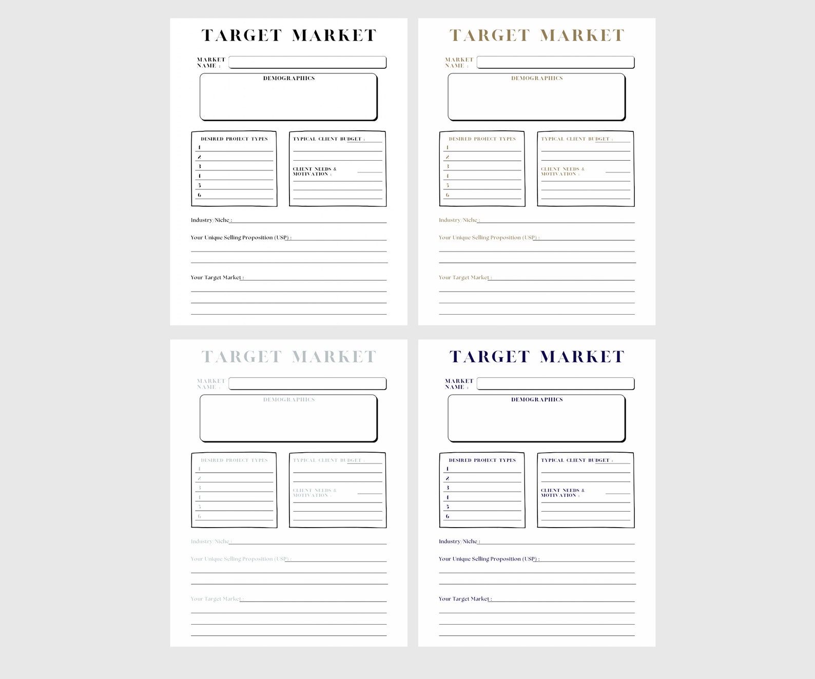 Printable Target Audience Template, Market Research Template, Business ...