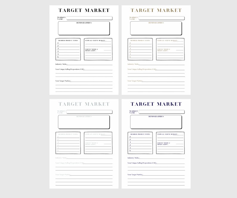 Printable Target Audience Template, Market Research Template, Business ...