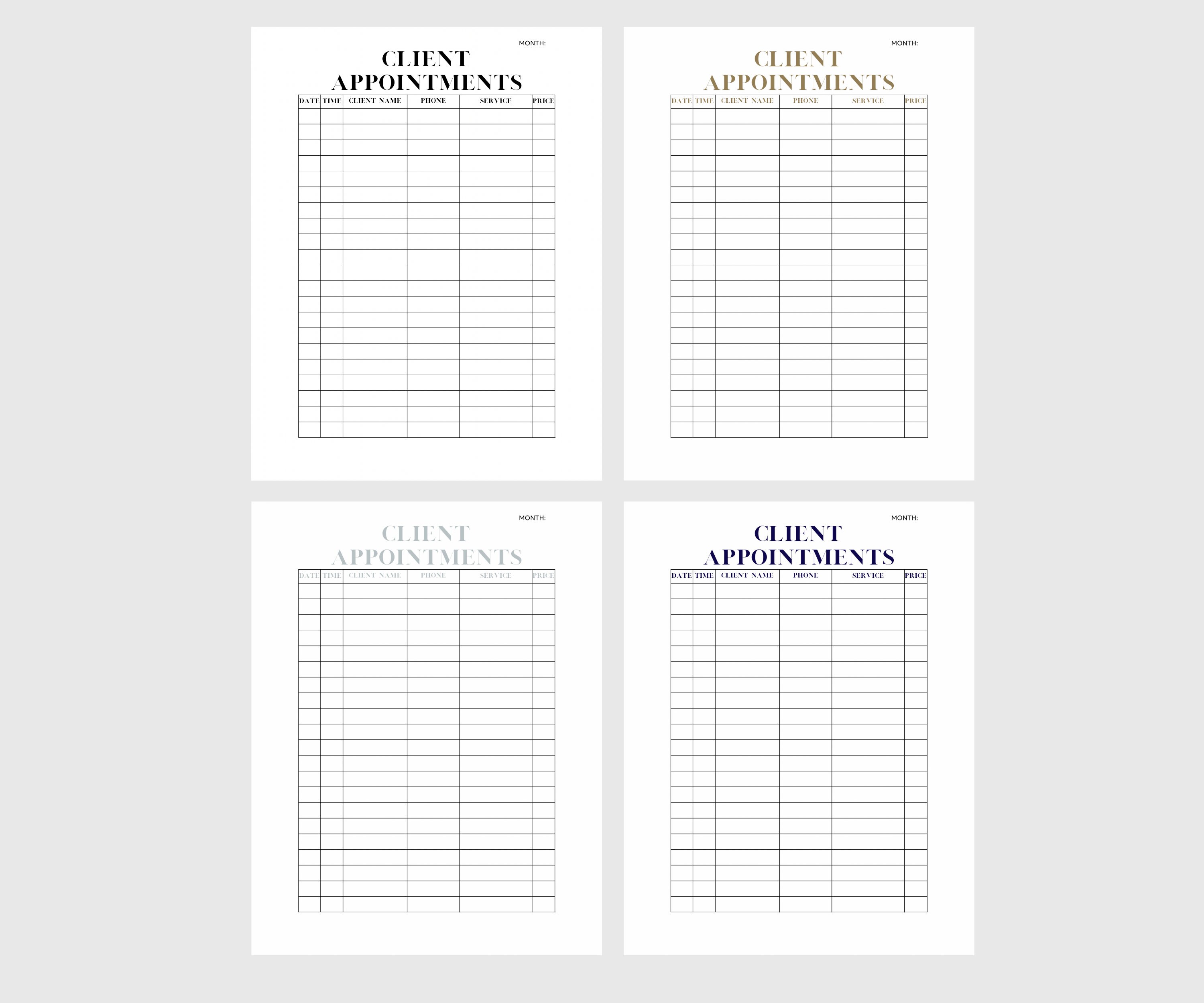 Printable Client Appointment List, Appointment Tracker, Business ...