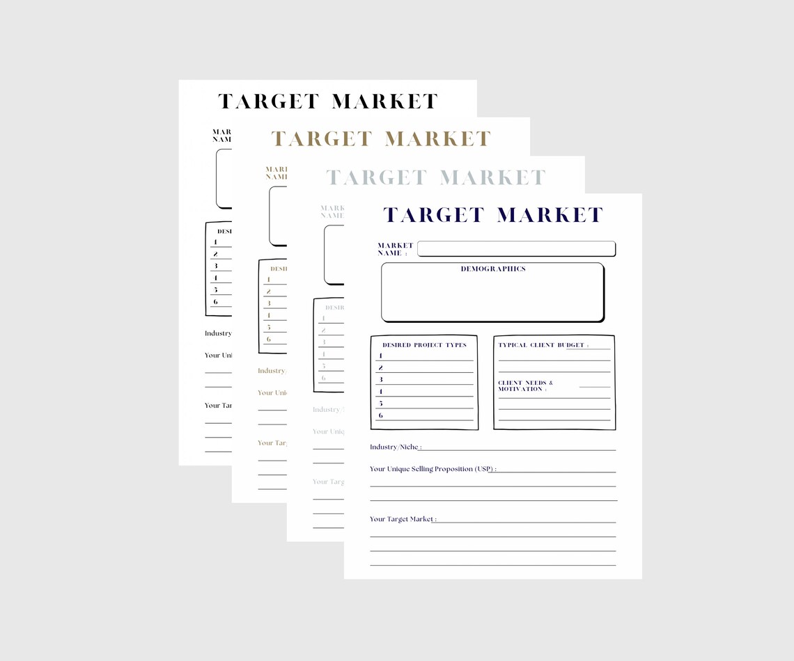 Printable Target Audience Template, Market Research Template, Business ...