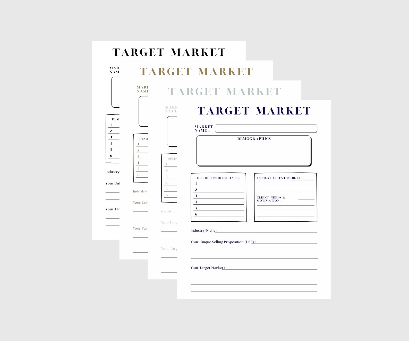 Printable Target Audience Template, Market Research Template, Business ...
