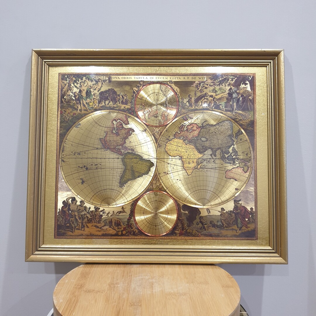 Vintage Framed Laser Engraved World Map by Fredrick De Wit 1616-1698 ...