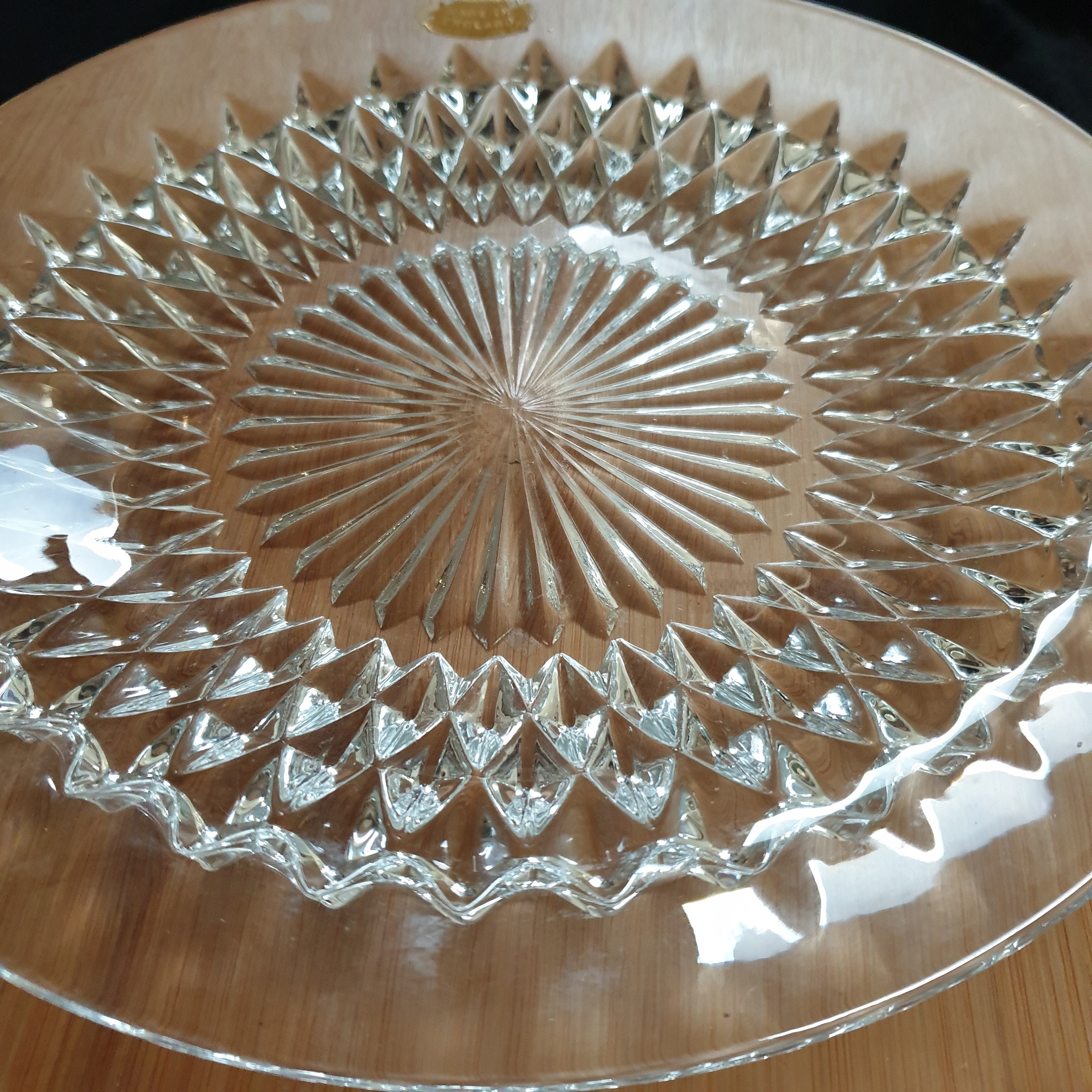 Vintage Crystal Glass Serving Dish. Crystal Platter. Trinket Tray ...
