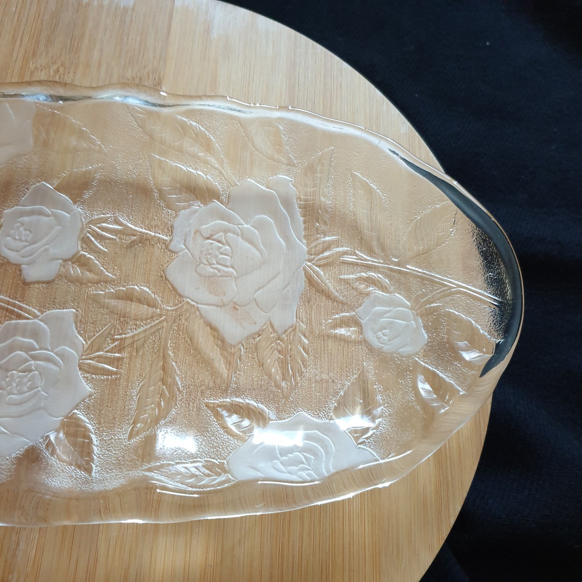 Medium Sized Oval Crystal Serving Tray. Serving Plate. Frosted and ...