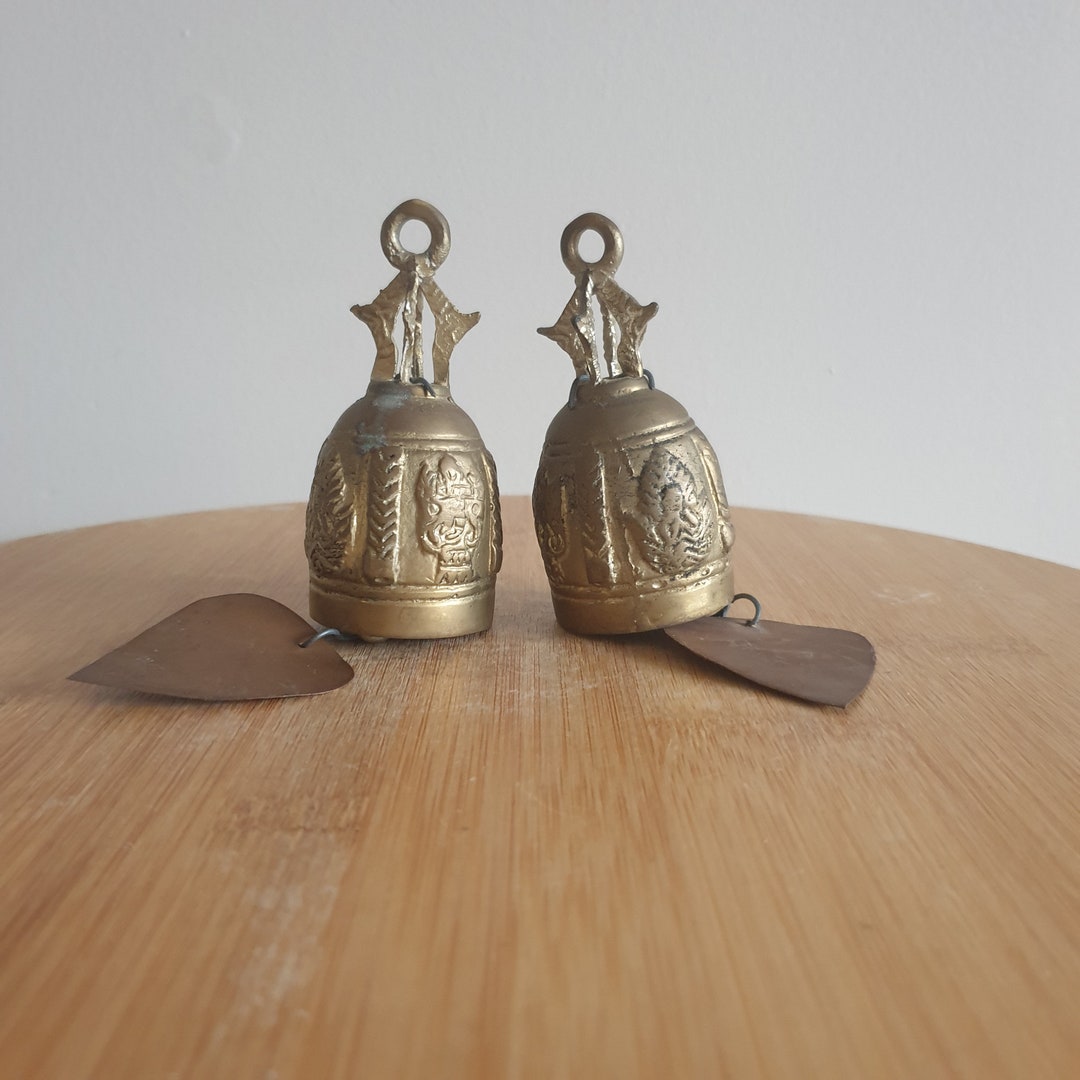 A Pair of Vintage Brass Farm House Bells. Rustic Brass Bells. Brass ...