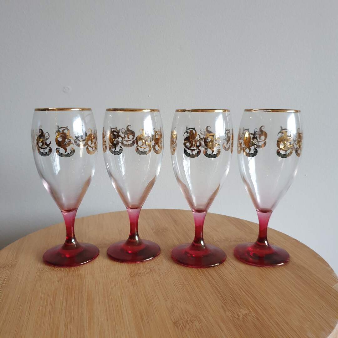 4 Vintage Crown Iridescent Rose Stem Glasses. Wine Glasses. Dessert ...