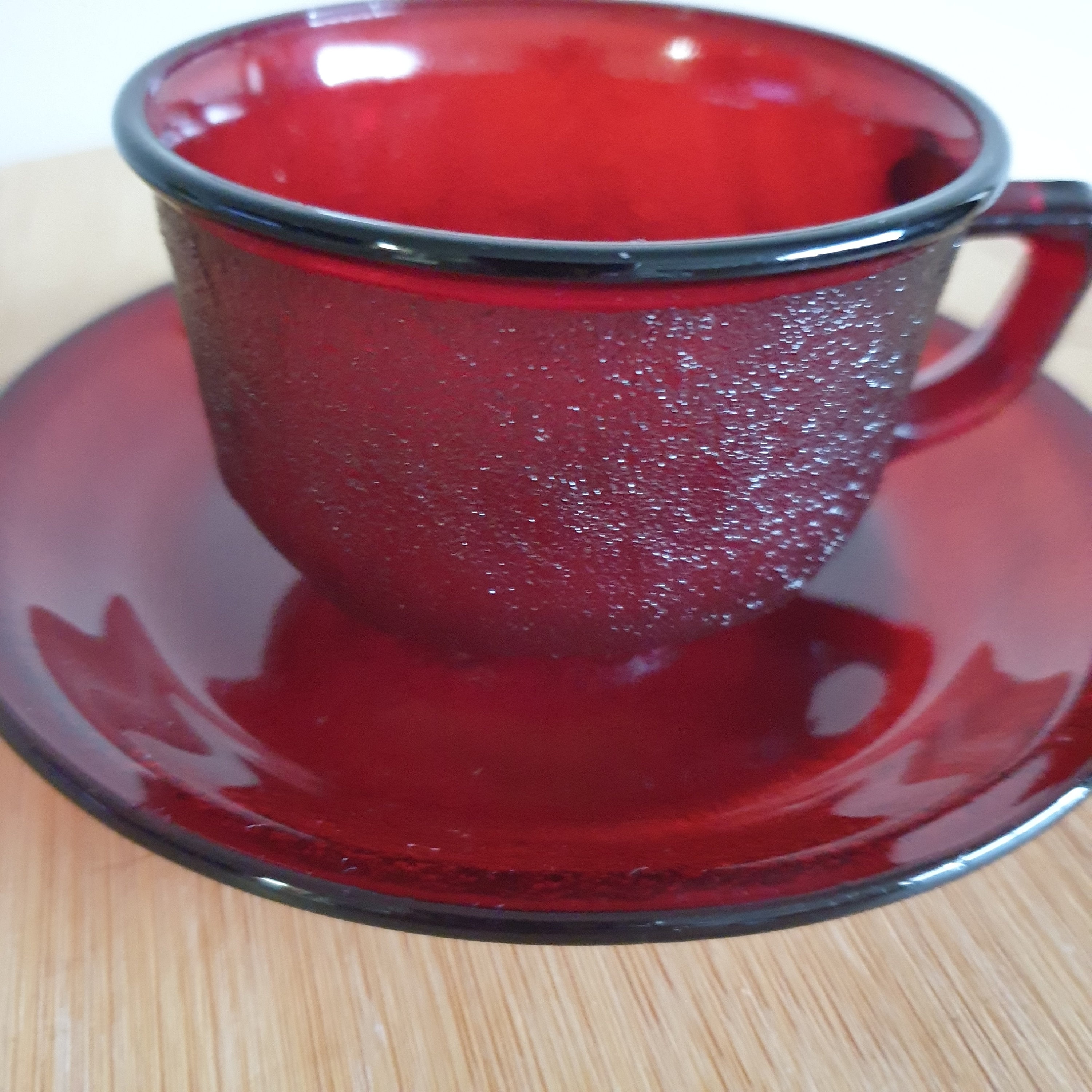 6 Vintage Red Textured Glass Cups and Saucers. Ruby Red - Etsy Australia
