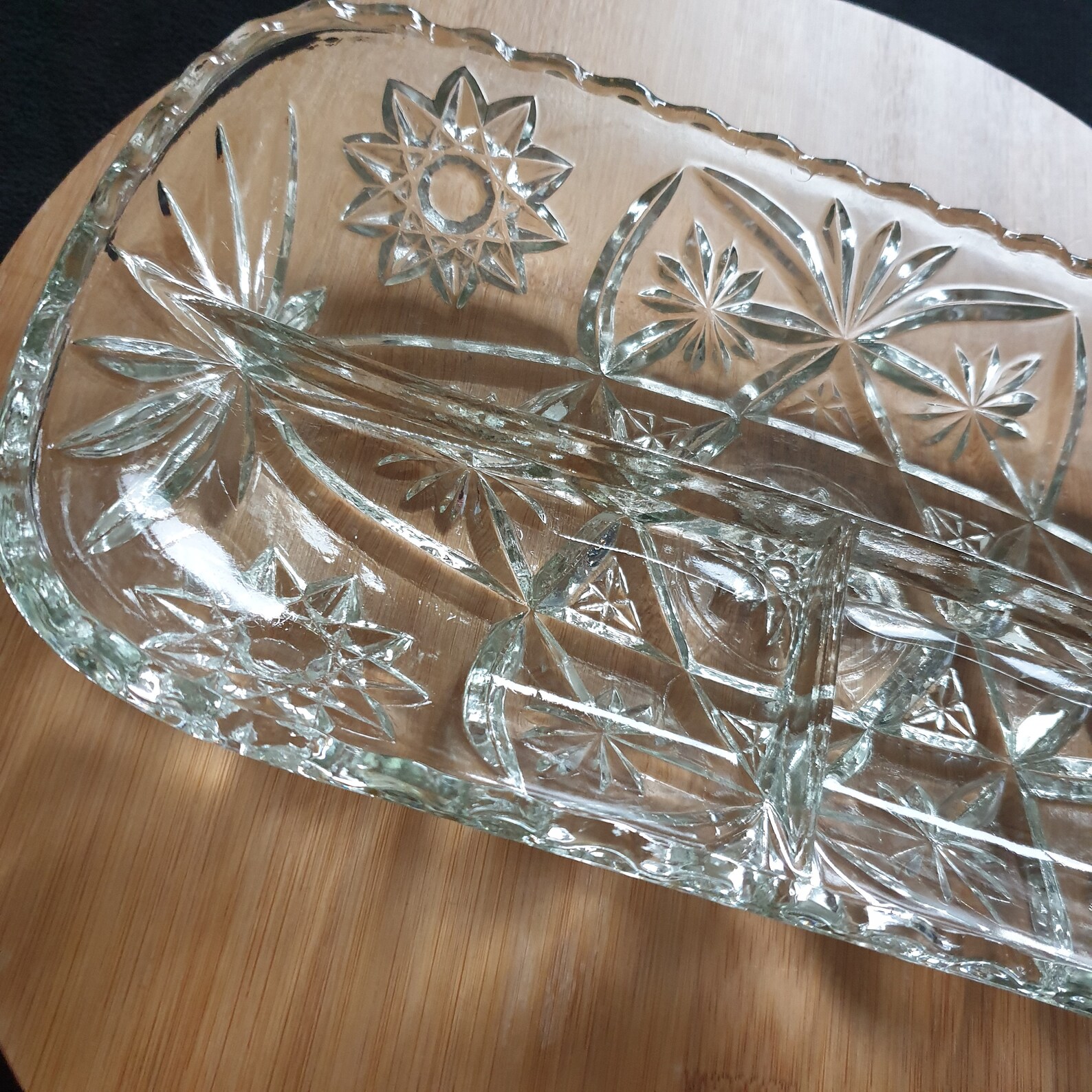 Vintage Rectangular Crystal Glass Divided Serving Tray Décor Etsy