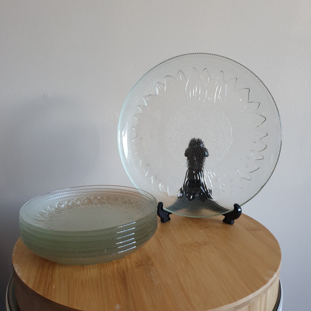 6 Clear Glass Side Plates. 1 Large Serving Plate. Dessert Plates ...