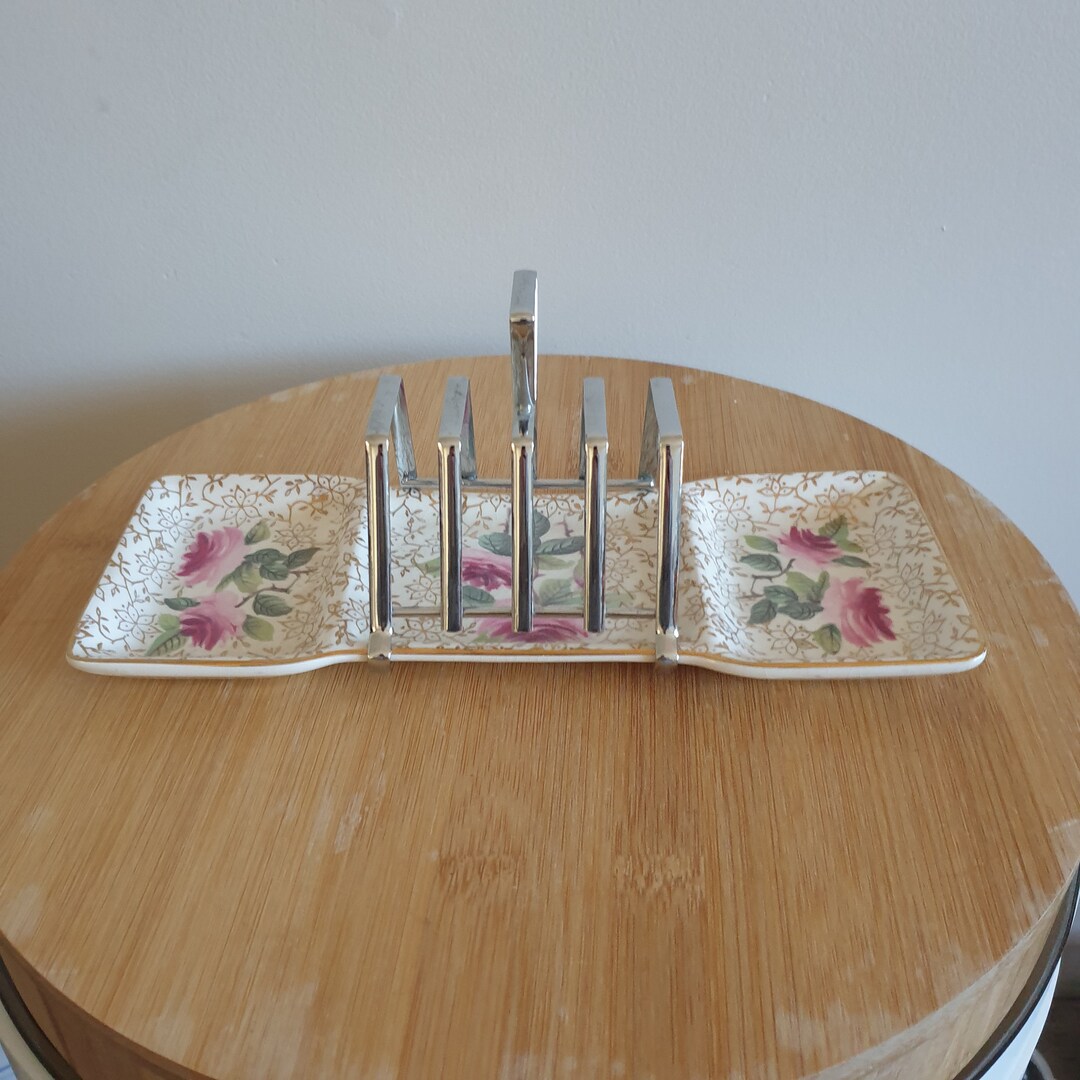 Vintage Ceramic Toast Rack and Condiment Tray. Condiment Dish. Rose ...