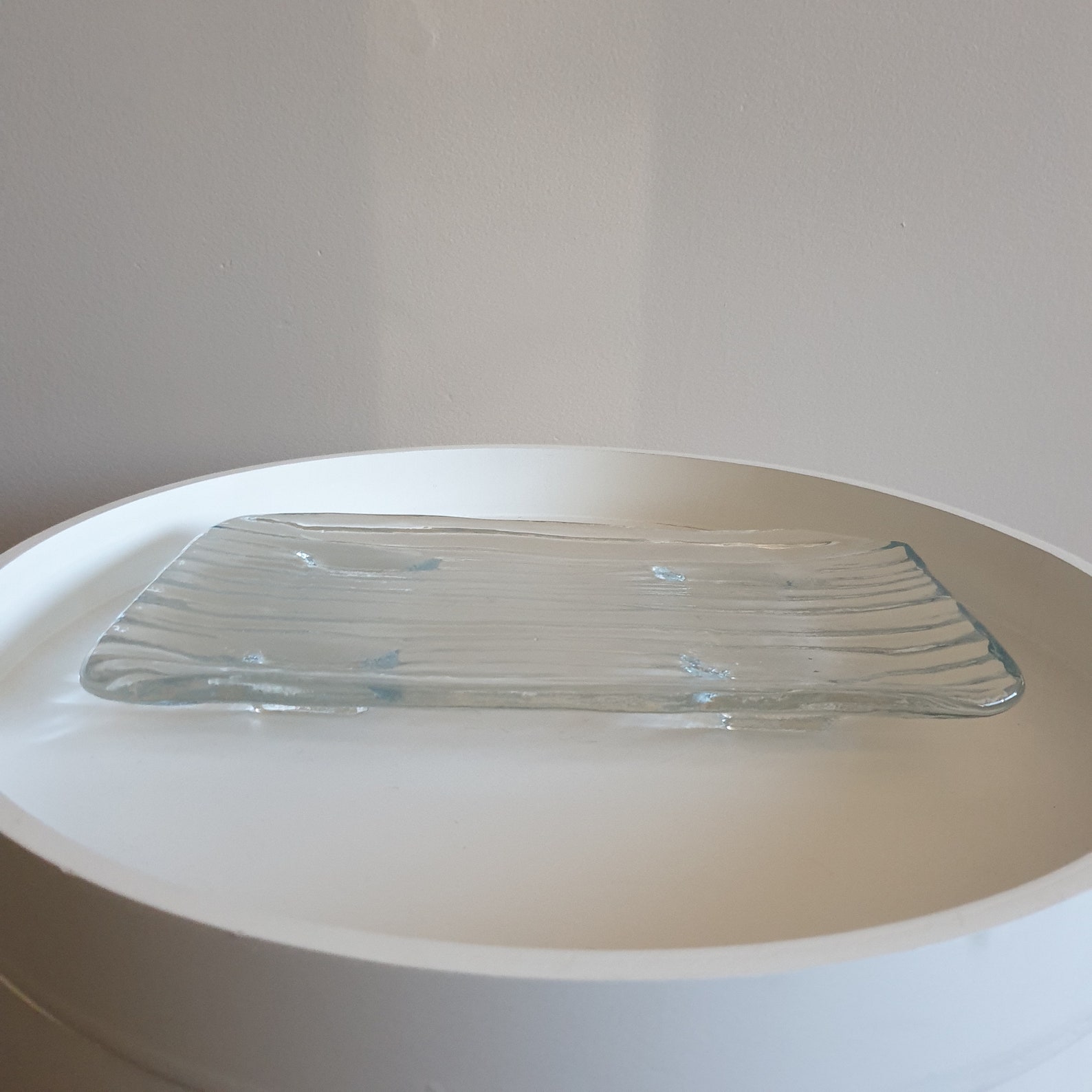 Rectangular Textured Grooved Glass Footed Serving Plate Tray Platter ...