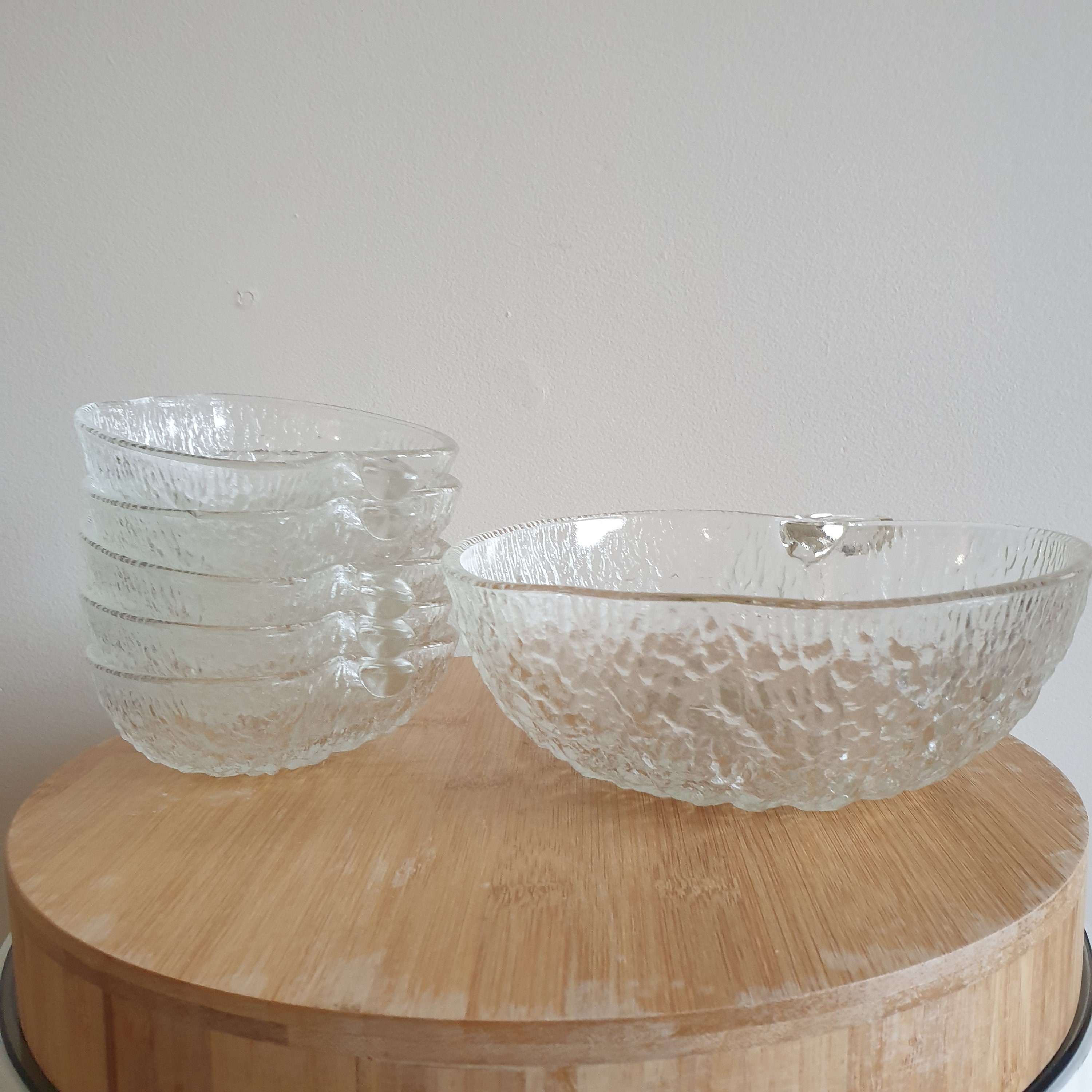 Large Vintage Sized Textured Glass Bowl With 5 Side Bowls. | Etsy