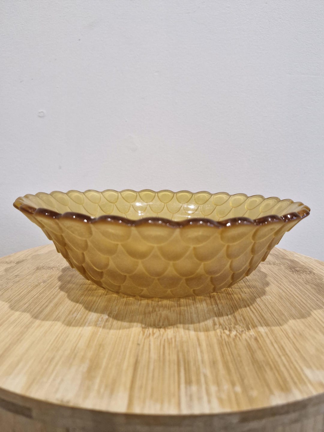 Vintage Art Deco Satin Amber Depression Bagley Fish Scale Bowl. Scallop ...