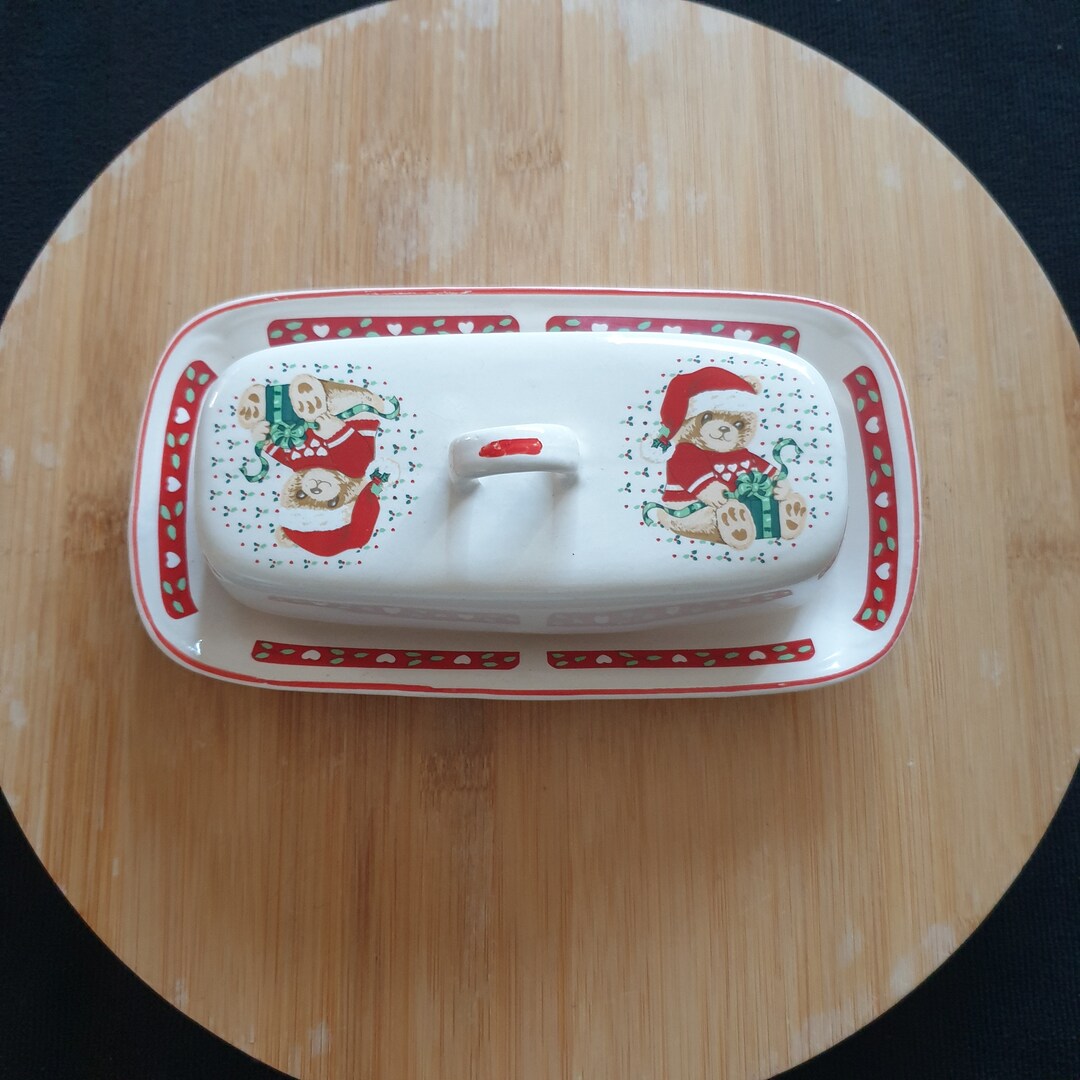 Vintage Tienshan Stone Ware Butter Dish. Condiment Dish. Christmas ...