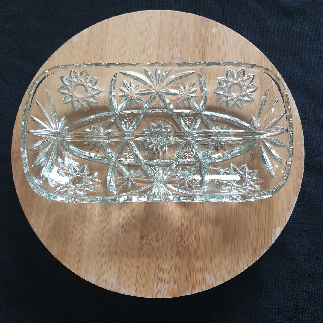 Vintage Rectangular Crystal Glass Divided Serving Tray. Décor ...