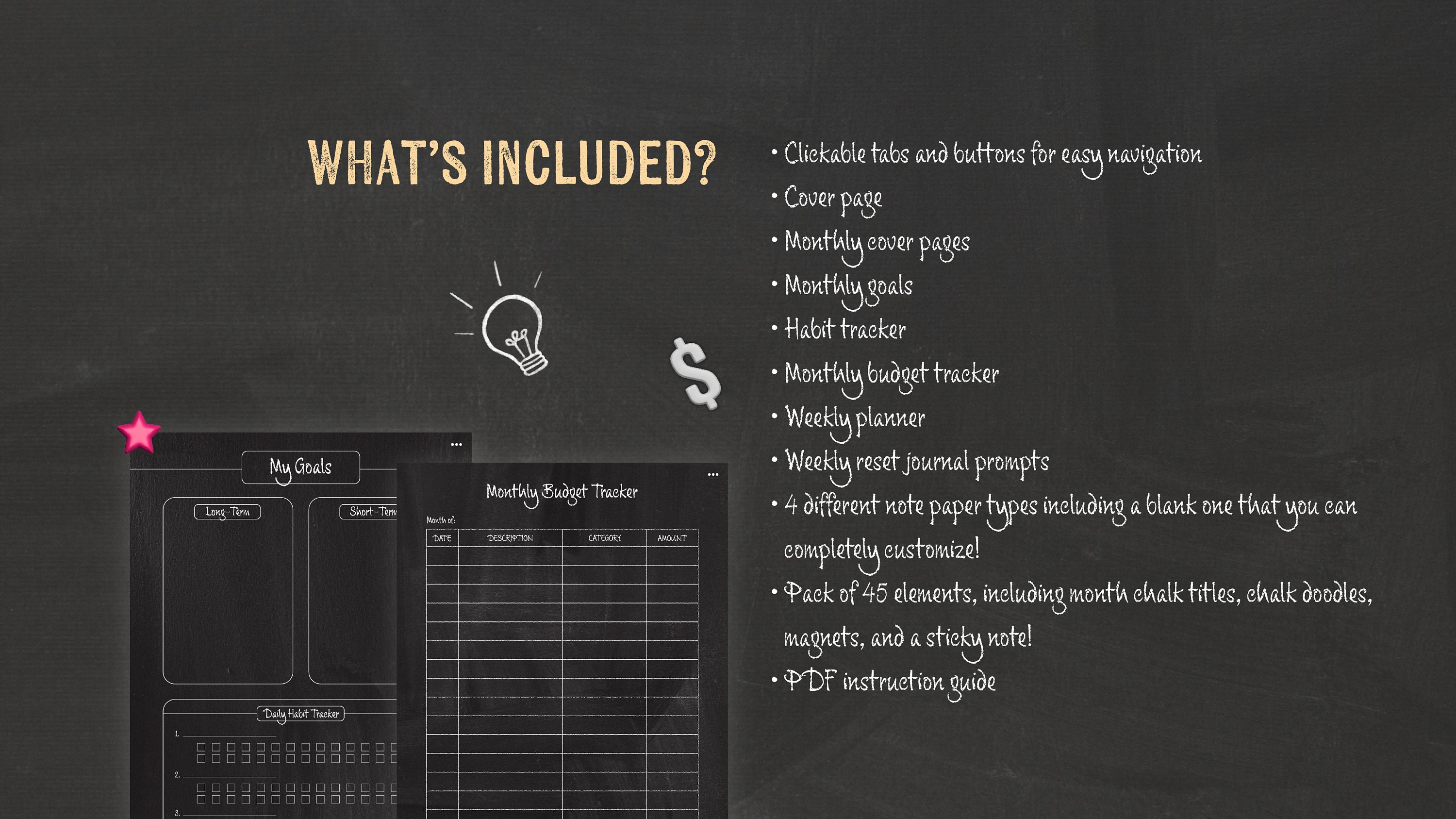 Chalkboard Aesthetic Digital Planner - Undated Year-long Goodnotes ...