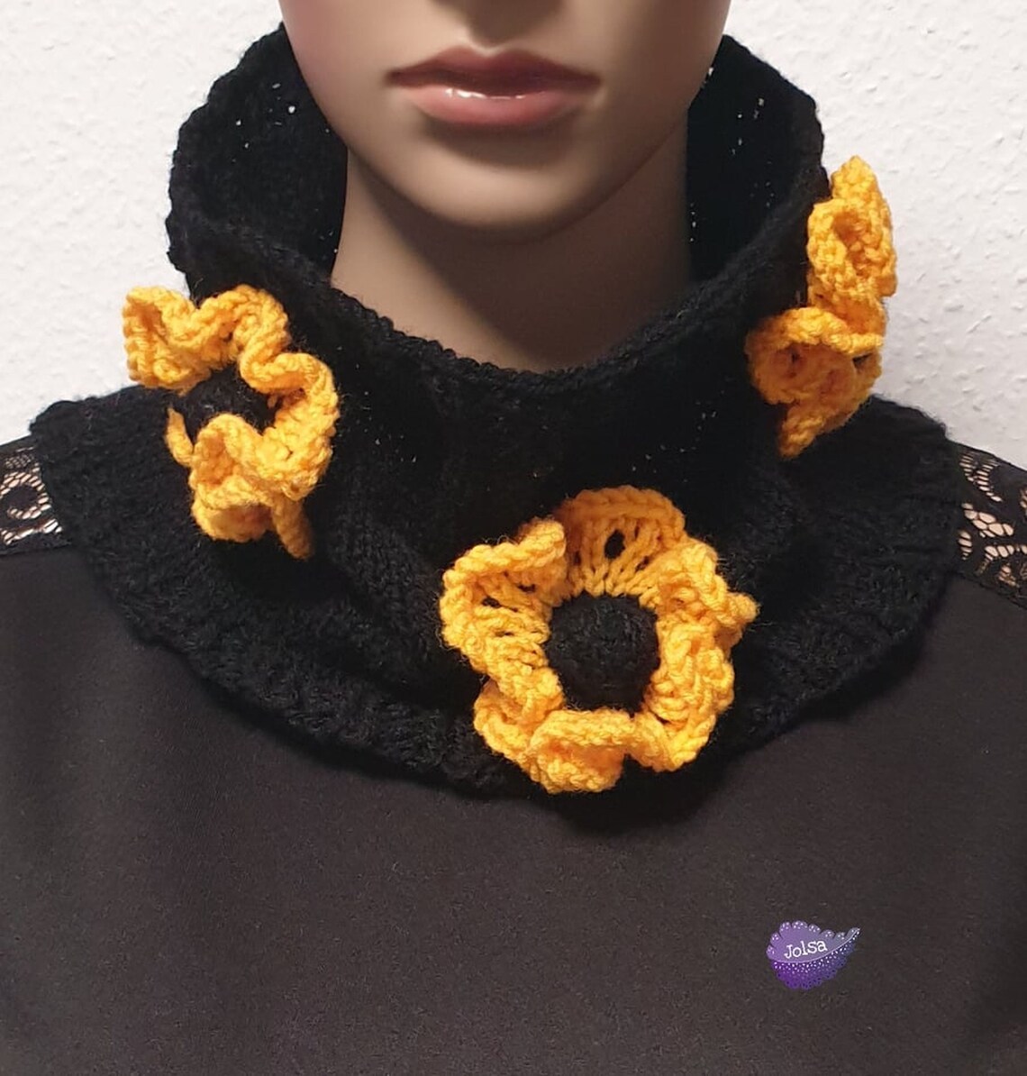 Yellow Flowers Knit Scarf Loop Easy Pattern Circle Cowl - Etsy