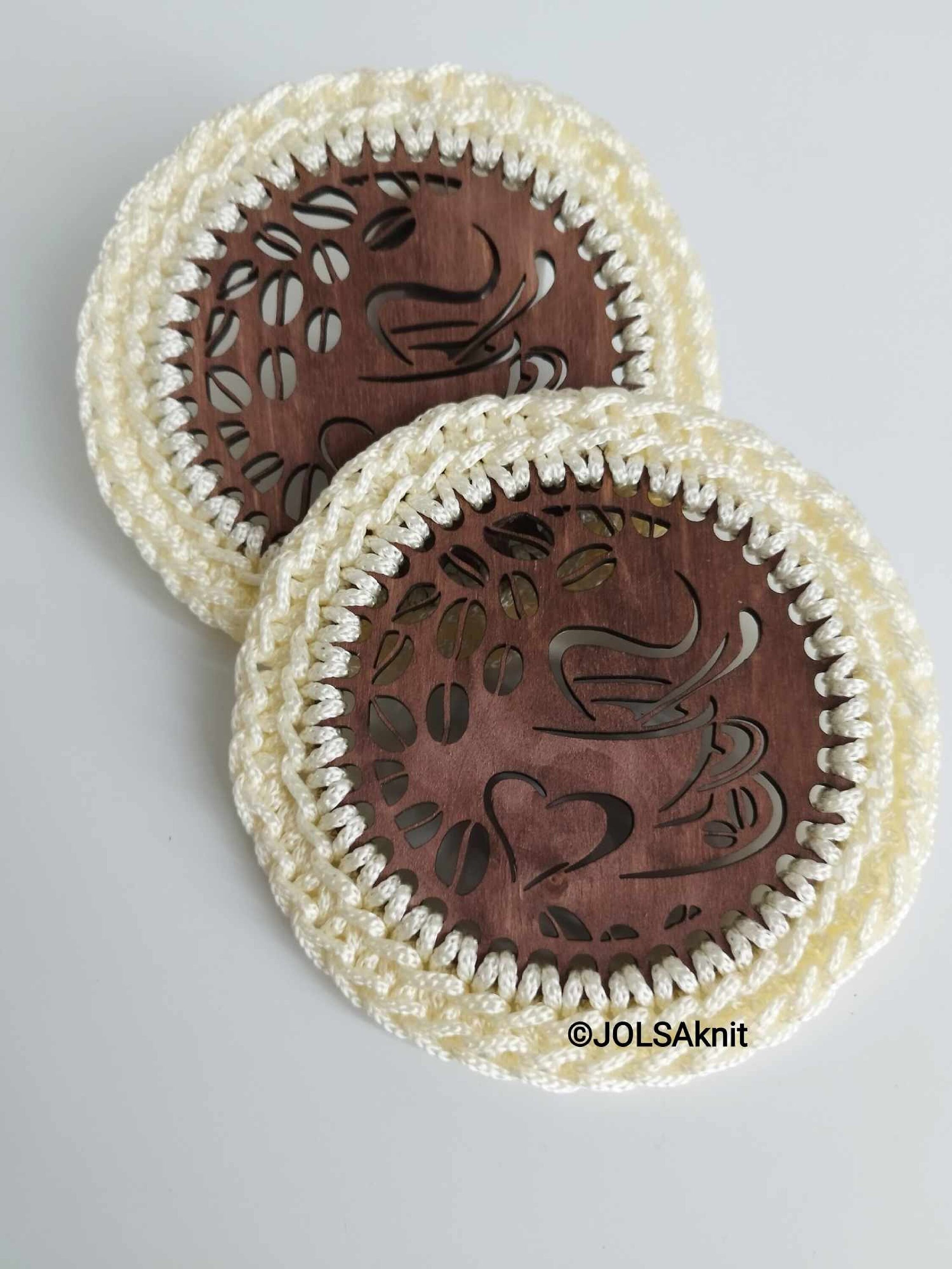 Light Cappuccino Crochet Wooden Coasters, Handmade Round Coffee ...