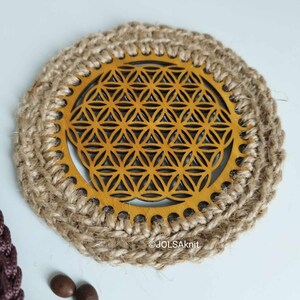 Flower of Life Coasters, Crochet Wooden Coasters, Handmade Round ...