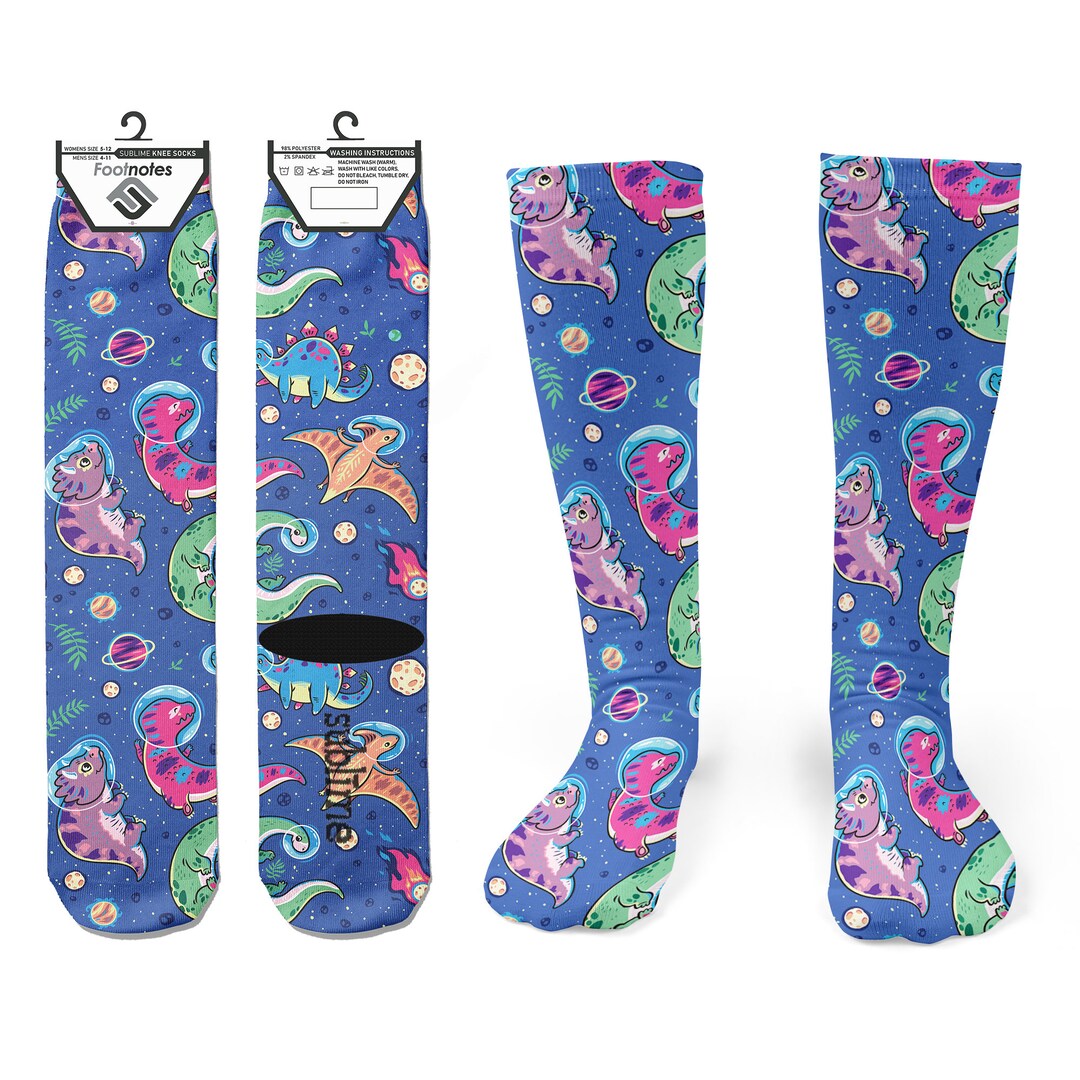 Space Dinosaurs Novelty Knee Socks Indigo Blue - Etsy