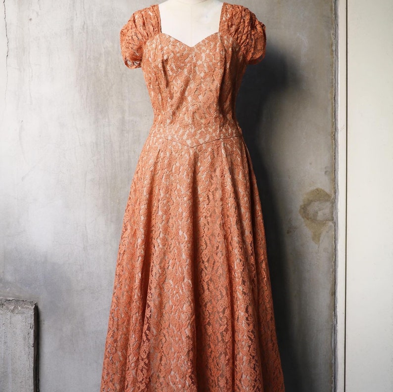 1950s Rust Orange Lace Party Dress - Etsy