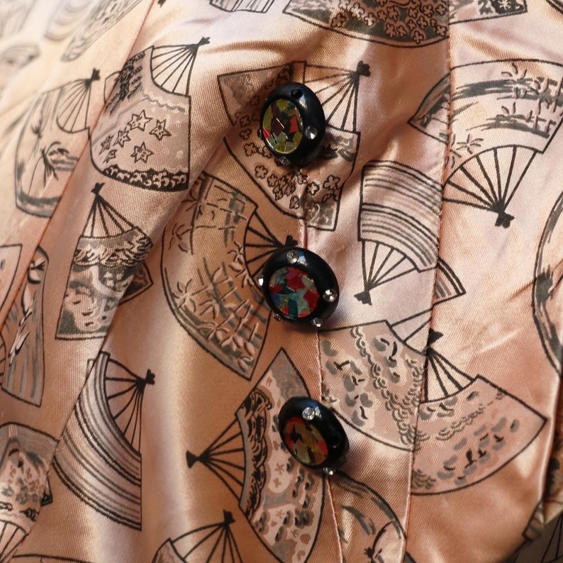 1950s Pink Novelty Fan Prints Satin Qipao Cheongsam Dress - Etsy