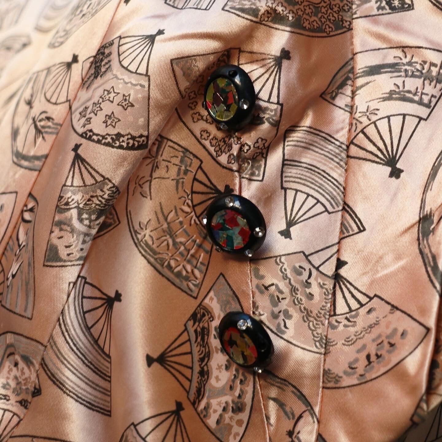 1950s Pink Novelty Fan Prints Satin Qipao Cheongsam Dress - Etsy