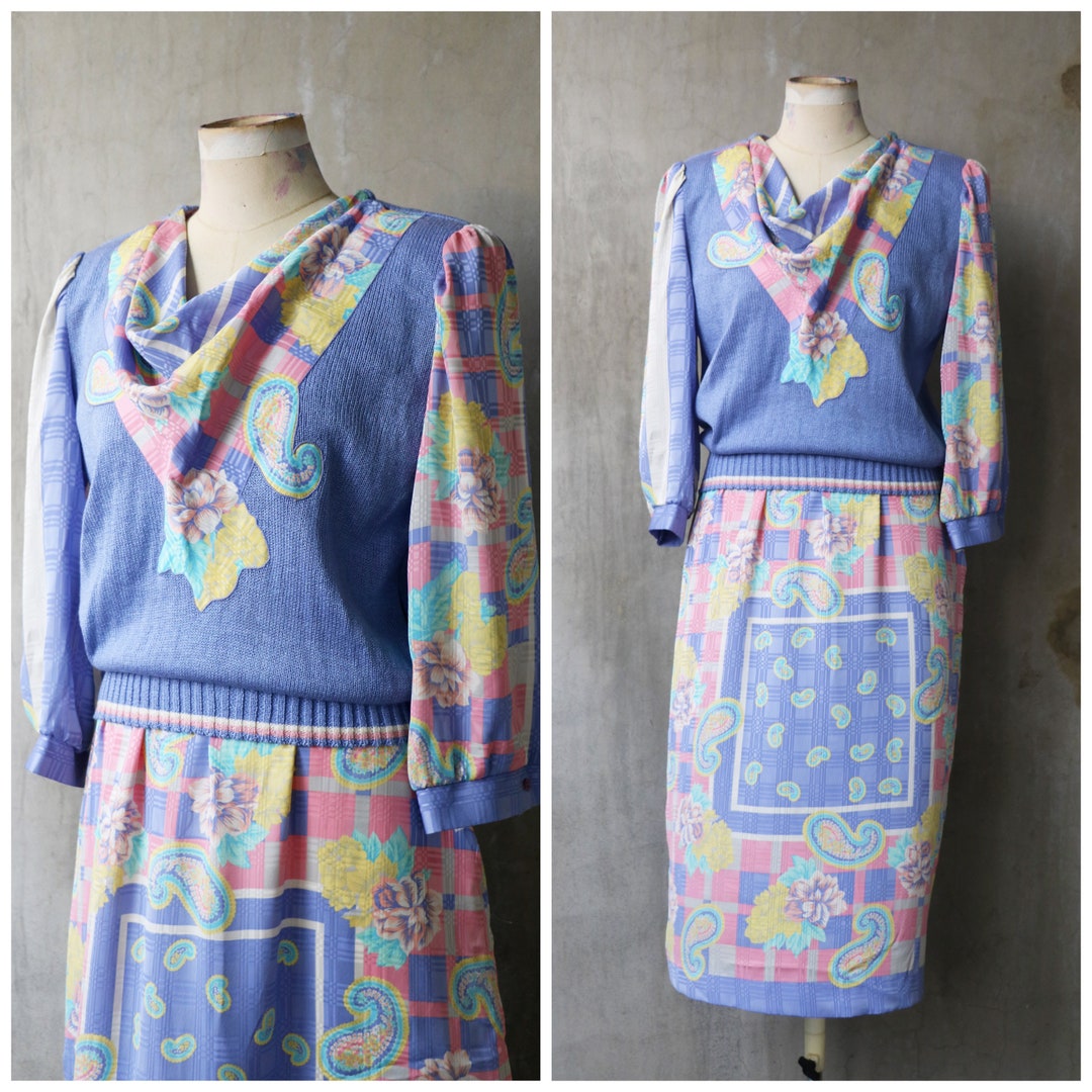 Diane Freis Style 1980s Leslie Fay Pastel Pink and Periwinkle Novelty ...