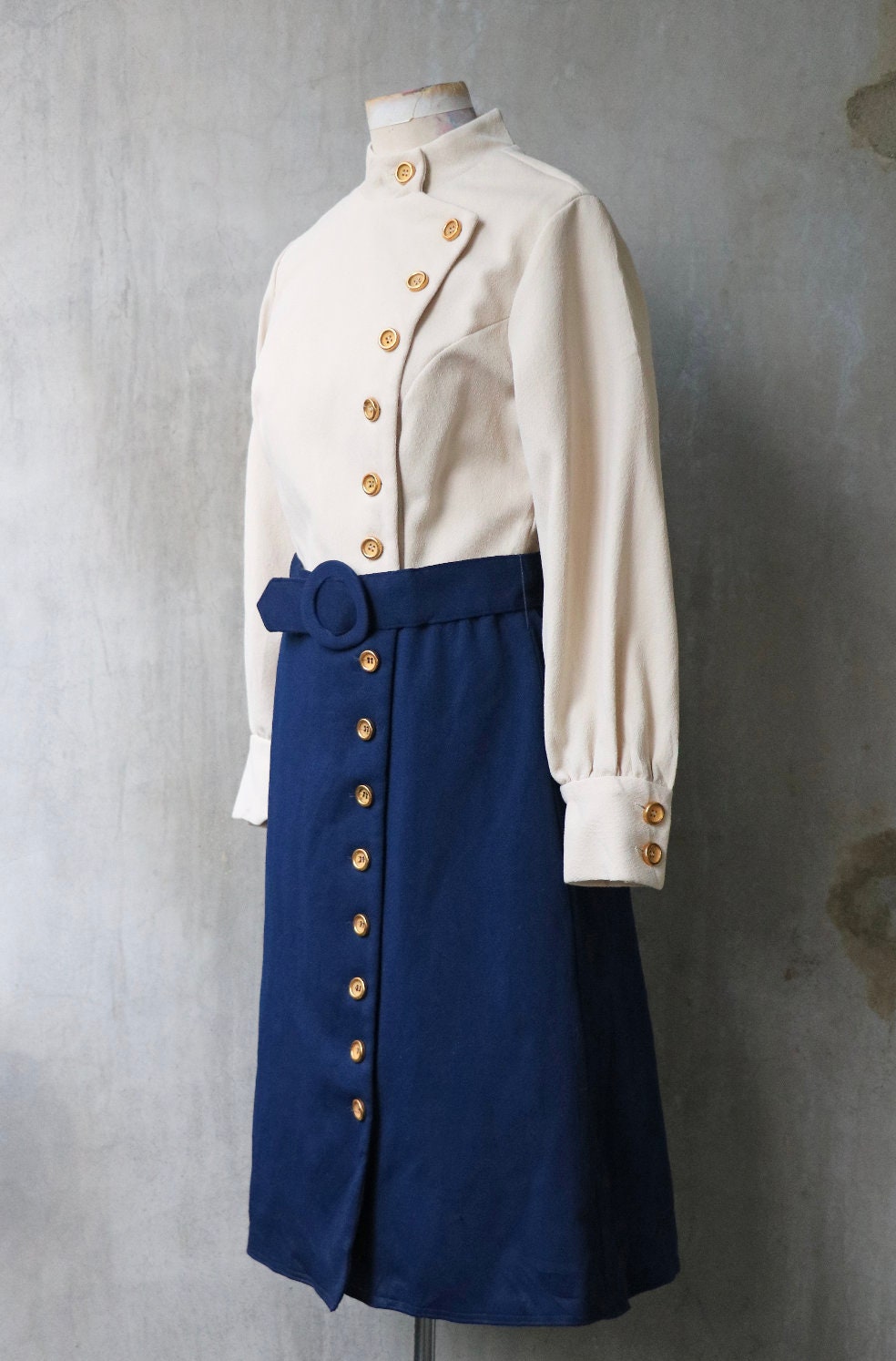 1960s White and Navy Color Block Mod Dress With Golden Buttons - Etsy