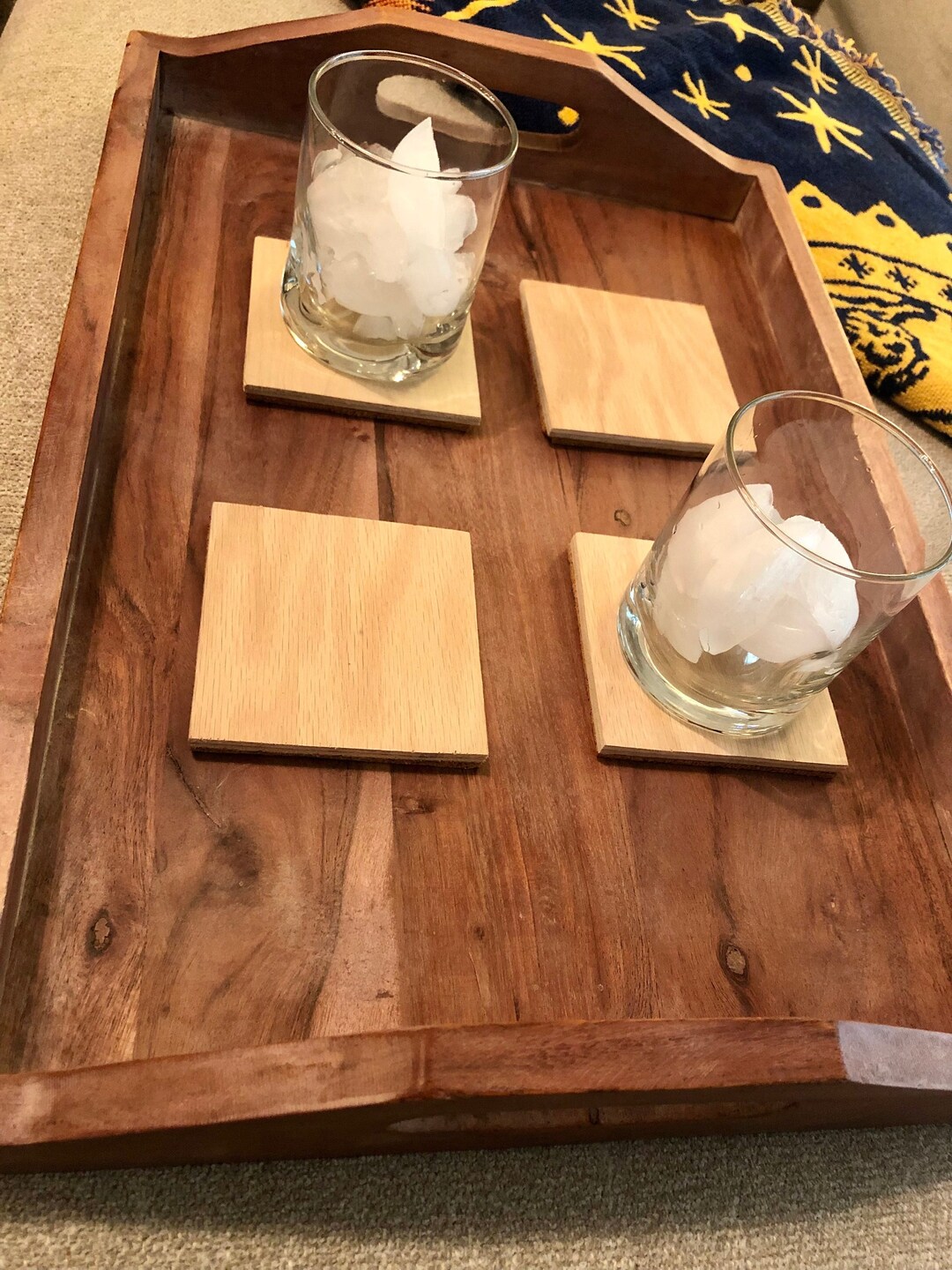 Wooden Coasters Raw Natural Wood on Cork - Set of 4 - Etsy