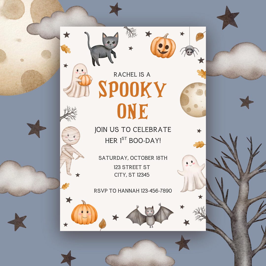 Editable Spooky One Birthday Invitation, Halloween 1st Birthday ...