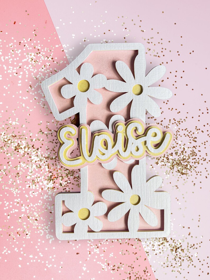 Cute Daisy Number Personalised Name & Age Birthday Custom Cake Topper ...