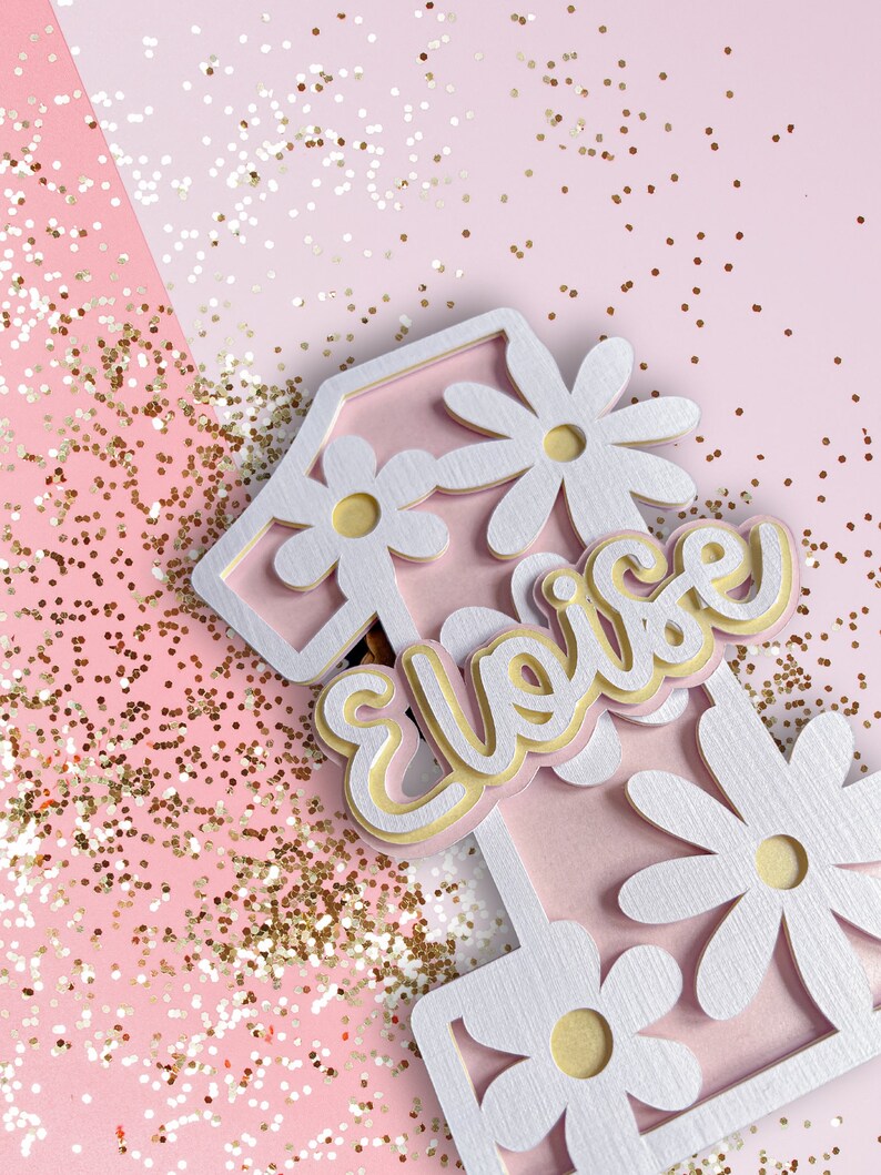Cute Daisy Number Personalised Name & Age Birthday Custom Cake Topper ...