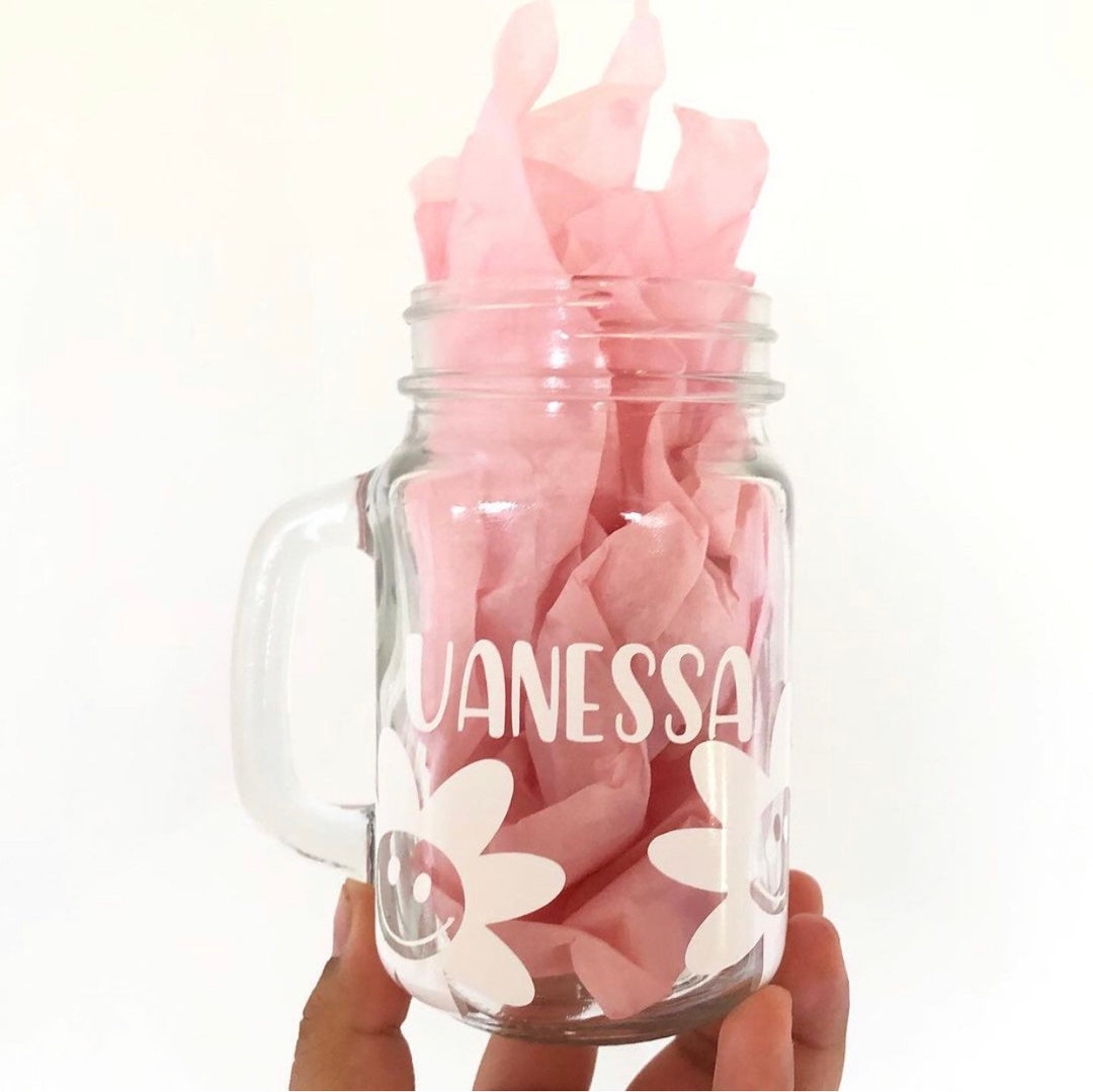 Custom Smiley Face Mason Jar With Handle, Spring Cup - Etsy