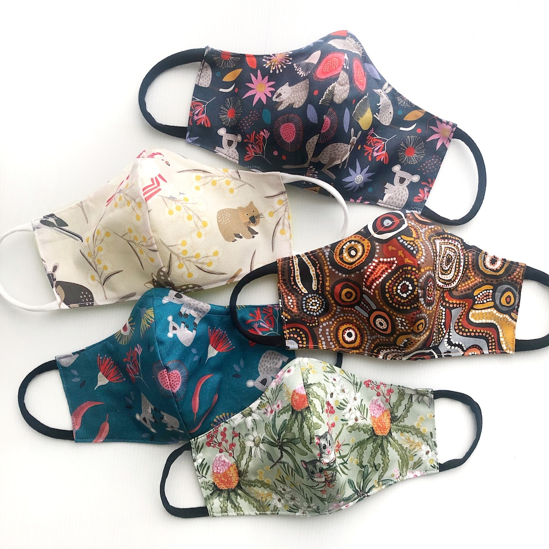 Aussie Reusable 3 Layer Fabric Masks W Nose Wire & Filter Pockets ...